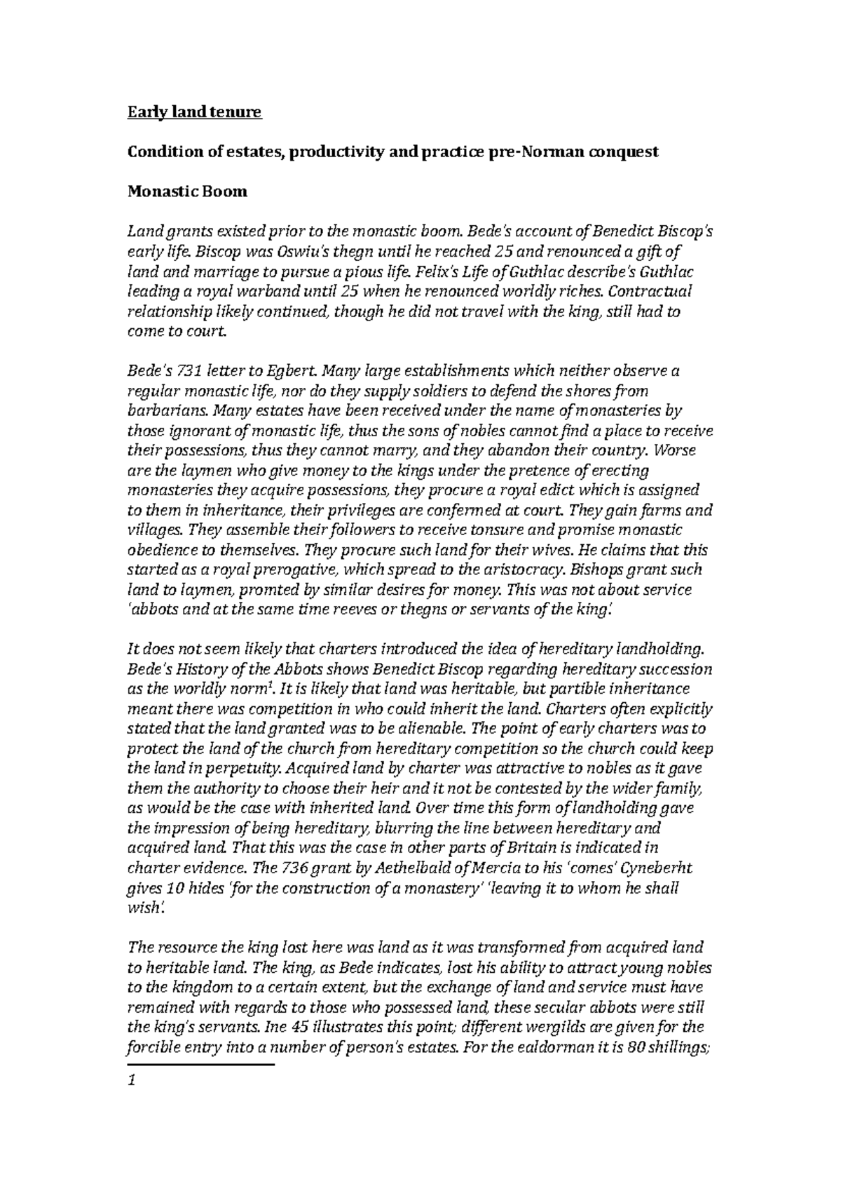 Paper 7 - Land Tenure - Early land tenure Condition of estates ...