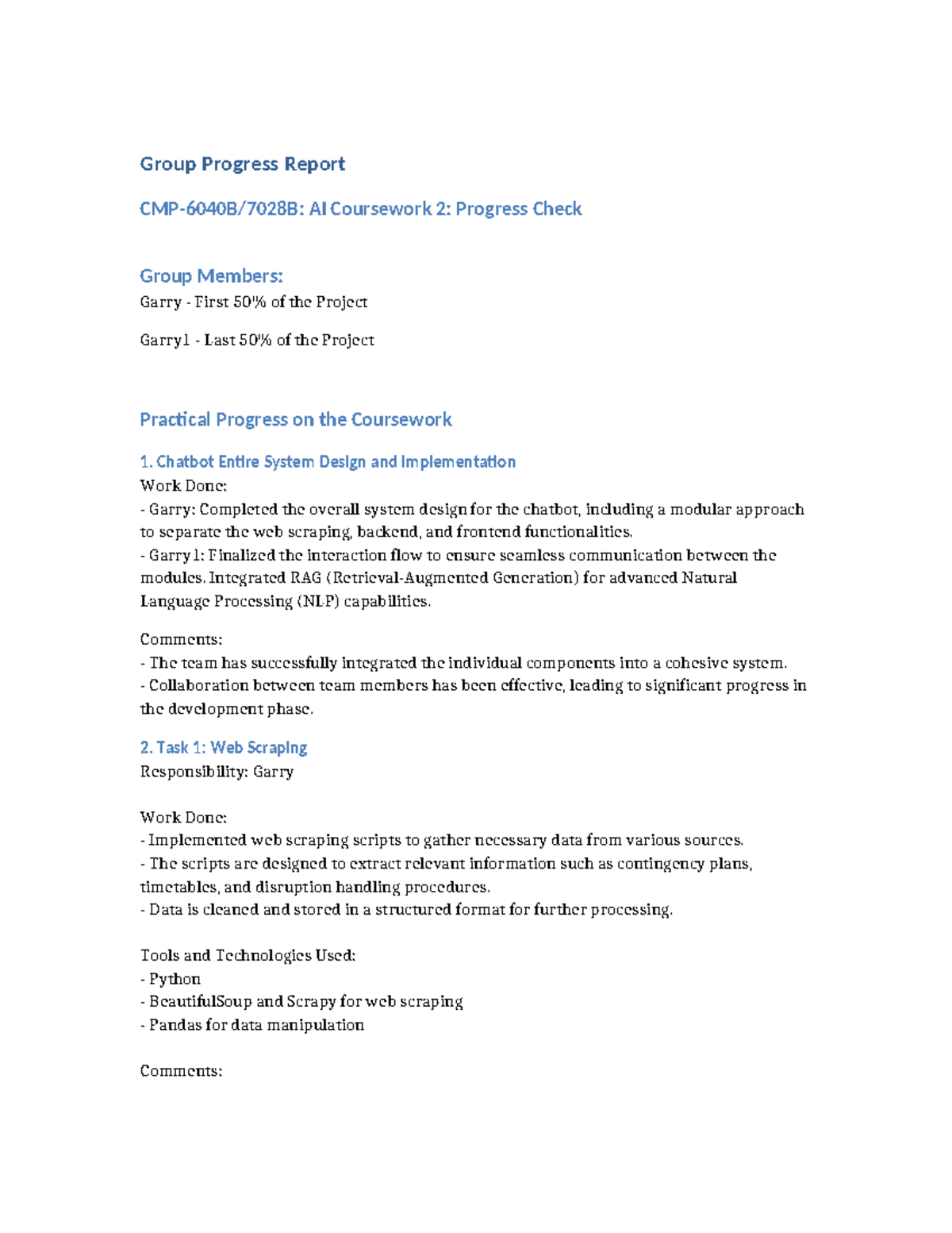 Group Report for final Year - Group Progress Report CMP-6040B/7028B: AI ...
