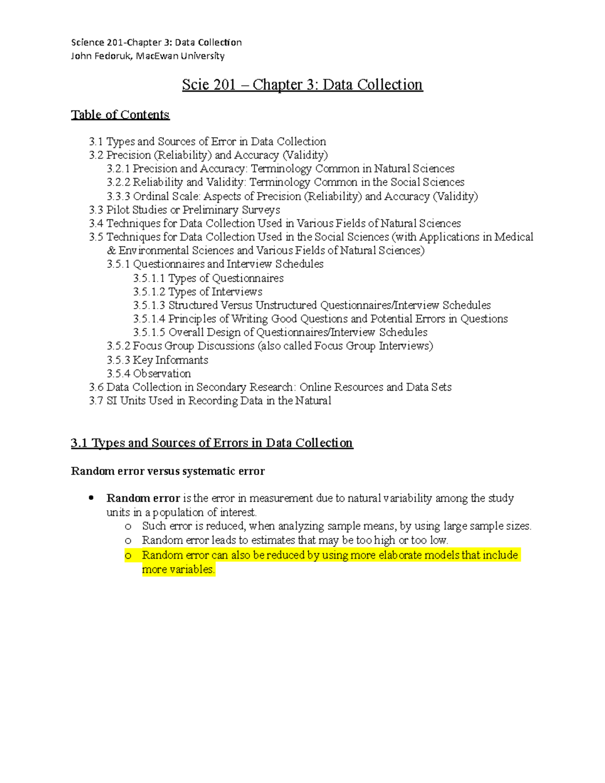 Ch3 Scie201(1) - Lecture notes 1 - John Fedoruk, MacEwan University ...