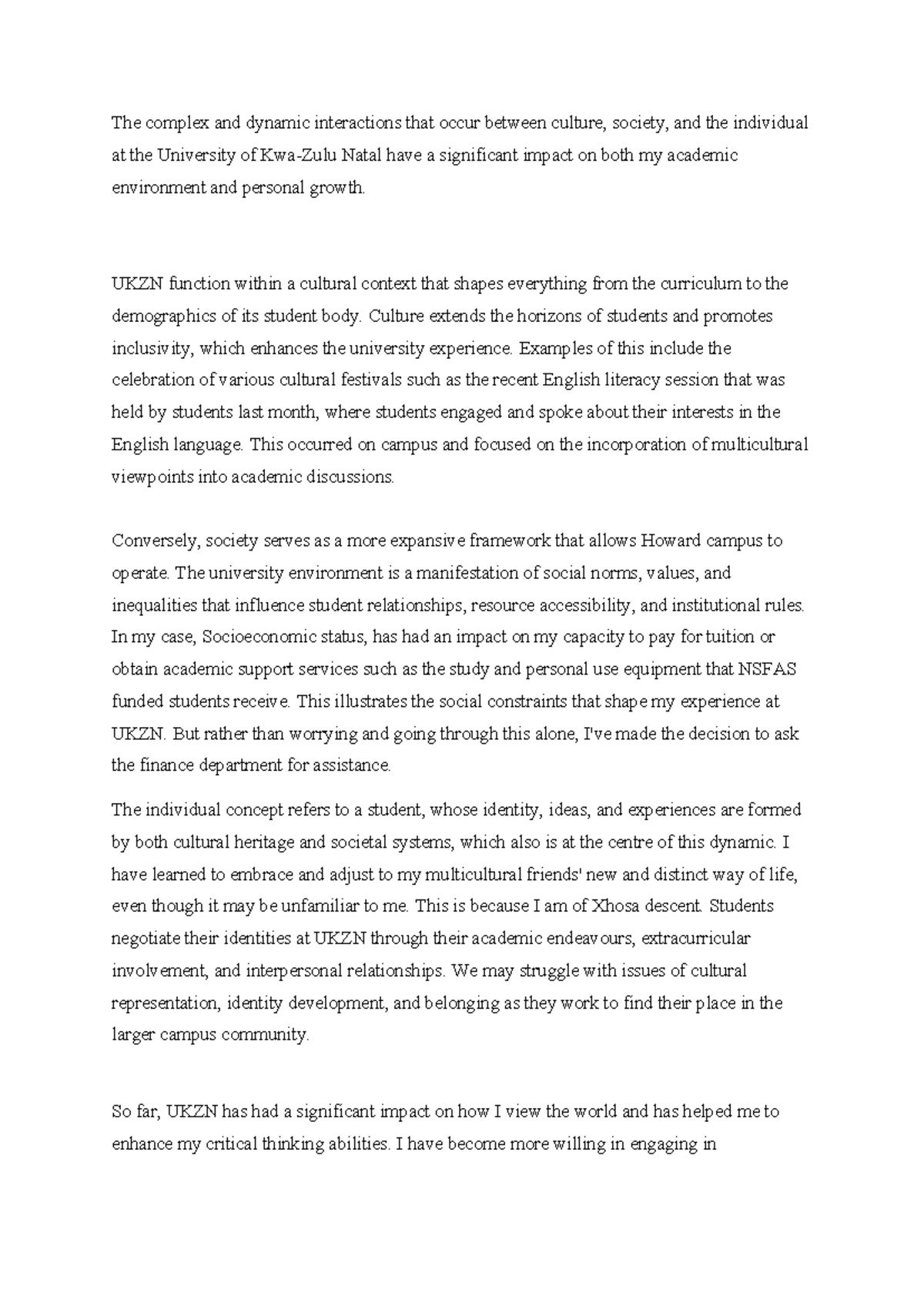 The complex and dynamic interactions that occur between culture - UKZN ...