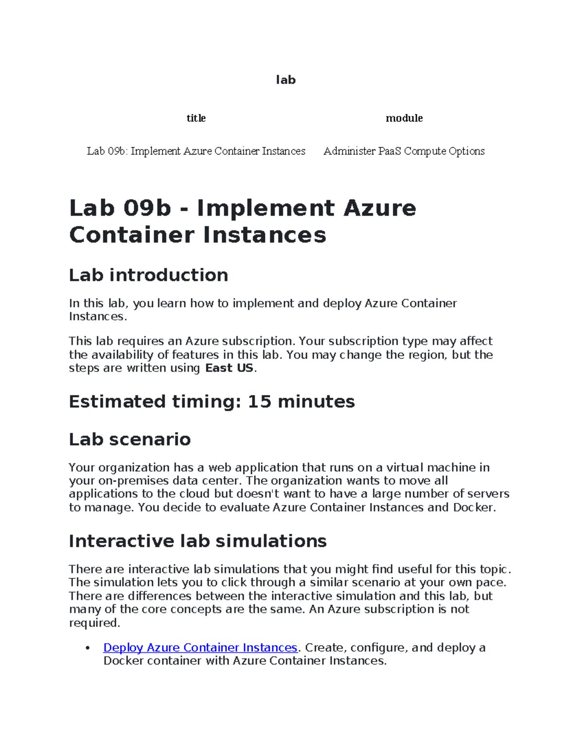 Lab 09b Implement Azure Container Instances Lab Title Module Lab 09b Implement Azure 1646