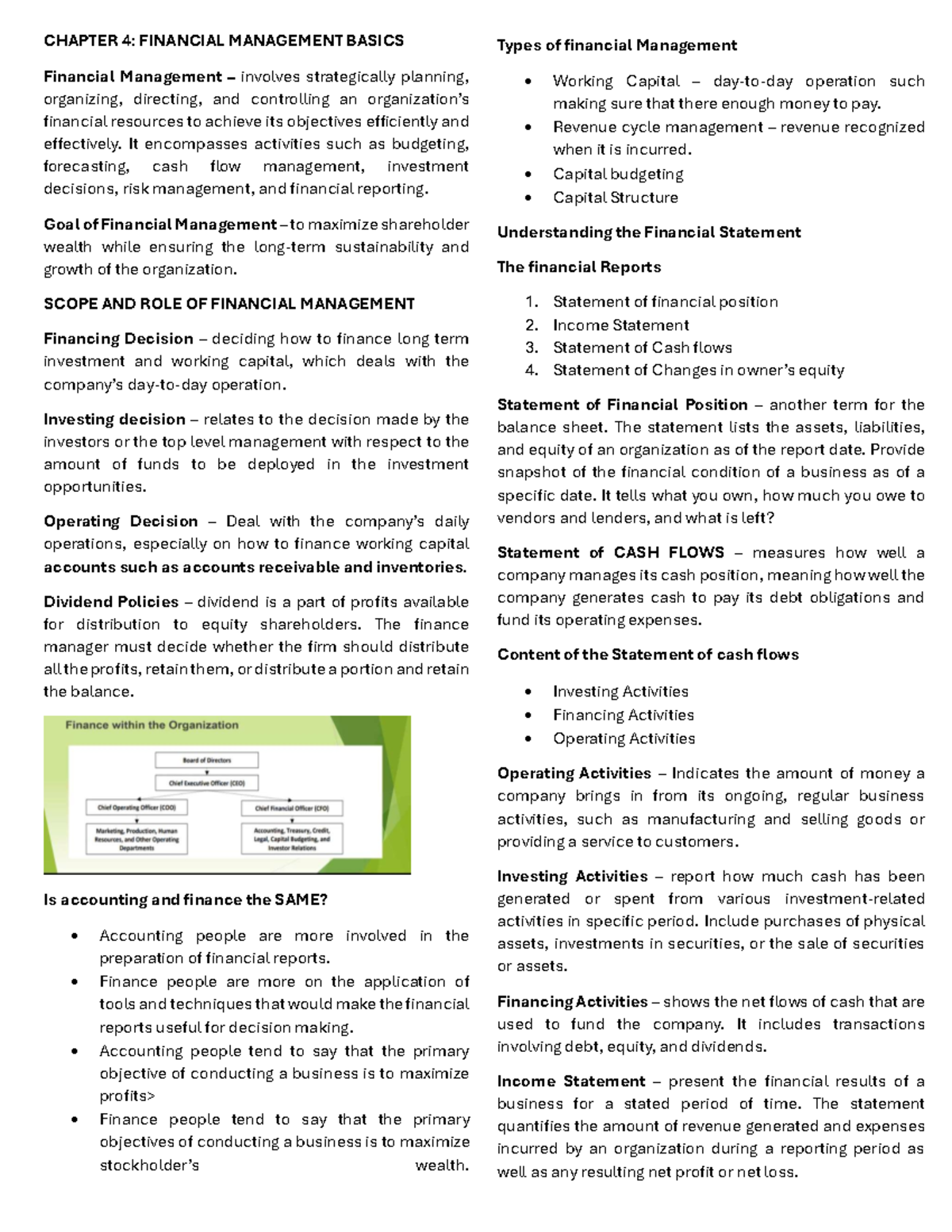 Chap4 - CHAPTER 4: FINANCIAL MANAGEMENT BASICS Financial Management ...