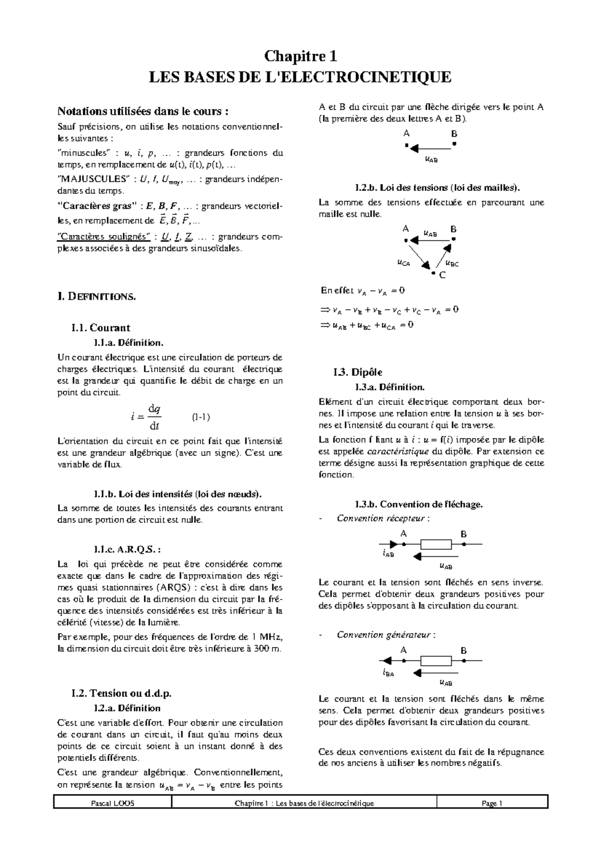 EC1 - EC1 - Chapitre 1 LES BASES DE L'ELECTROCINETIQUE Notations ...