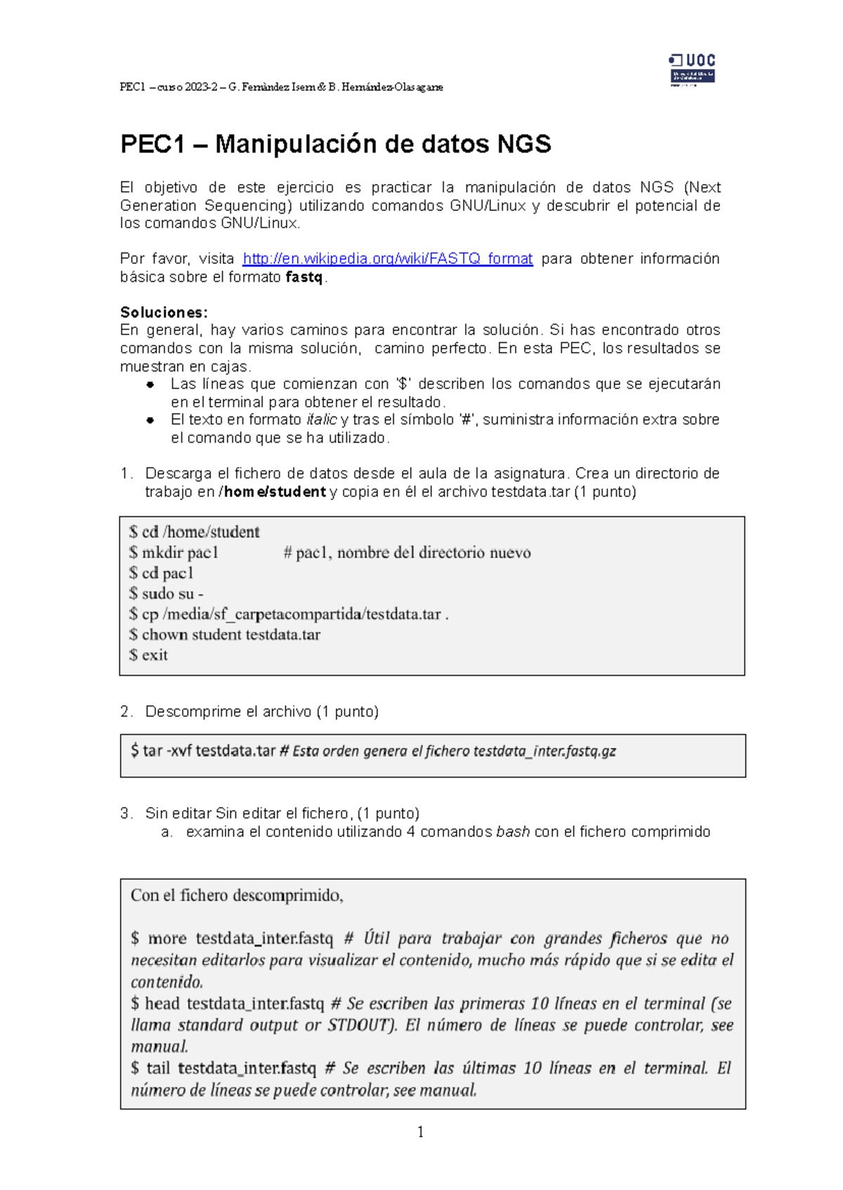 PEC1-solucion - Solucion PEC1 - PEC1 – Manipulación de datos NGS El objetivo de este ejercicio ...