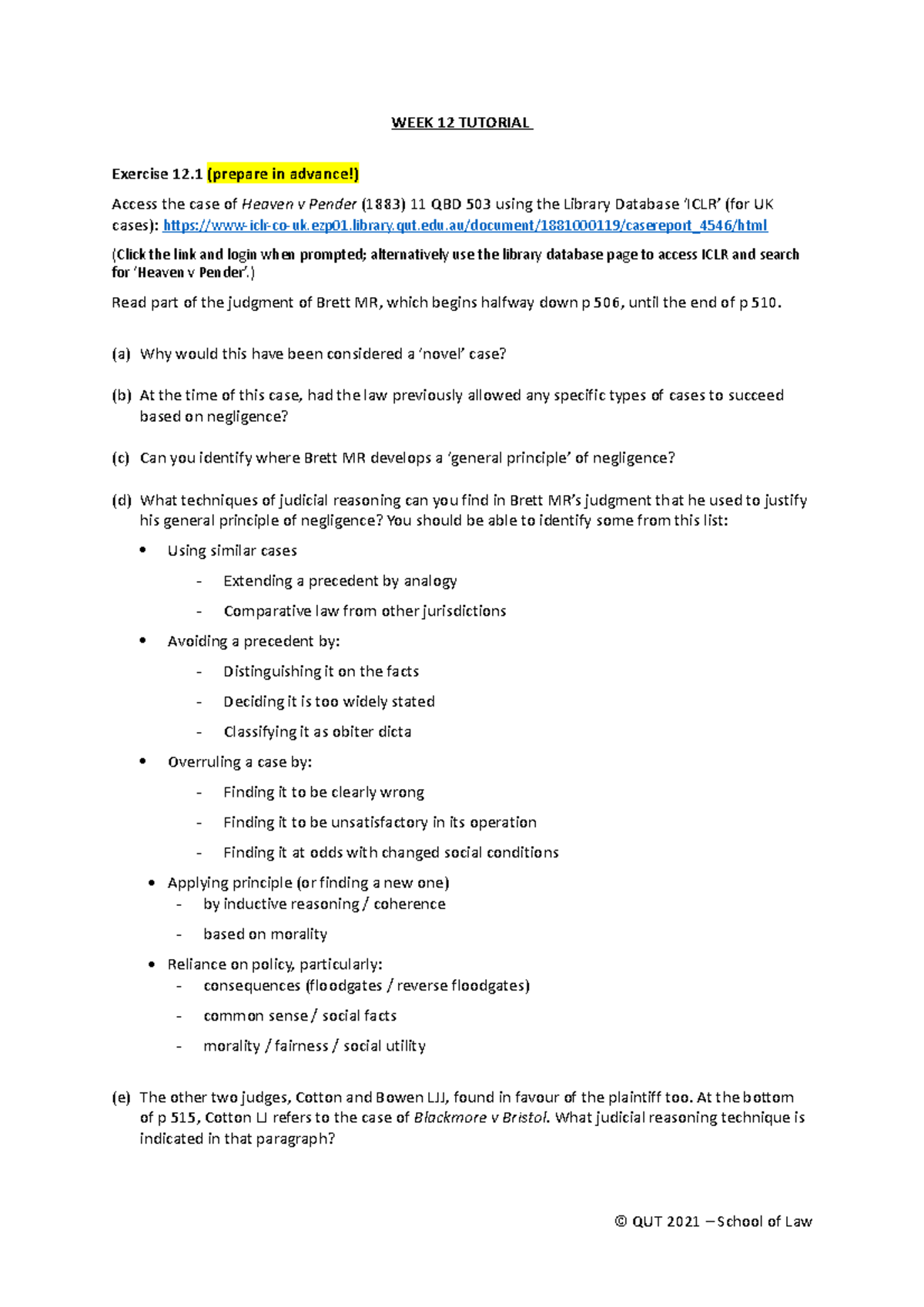 WEEK 12 Tutorial - WEEK 12 TUTORIAL Exercise 12 (prepare in advance ... WEEK 12 Tutorial - WEEK 12 TUTORIAL Exercise 12 (prepare in advance ...
