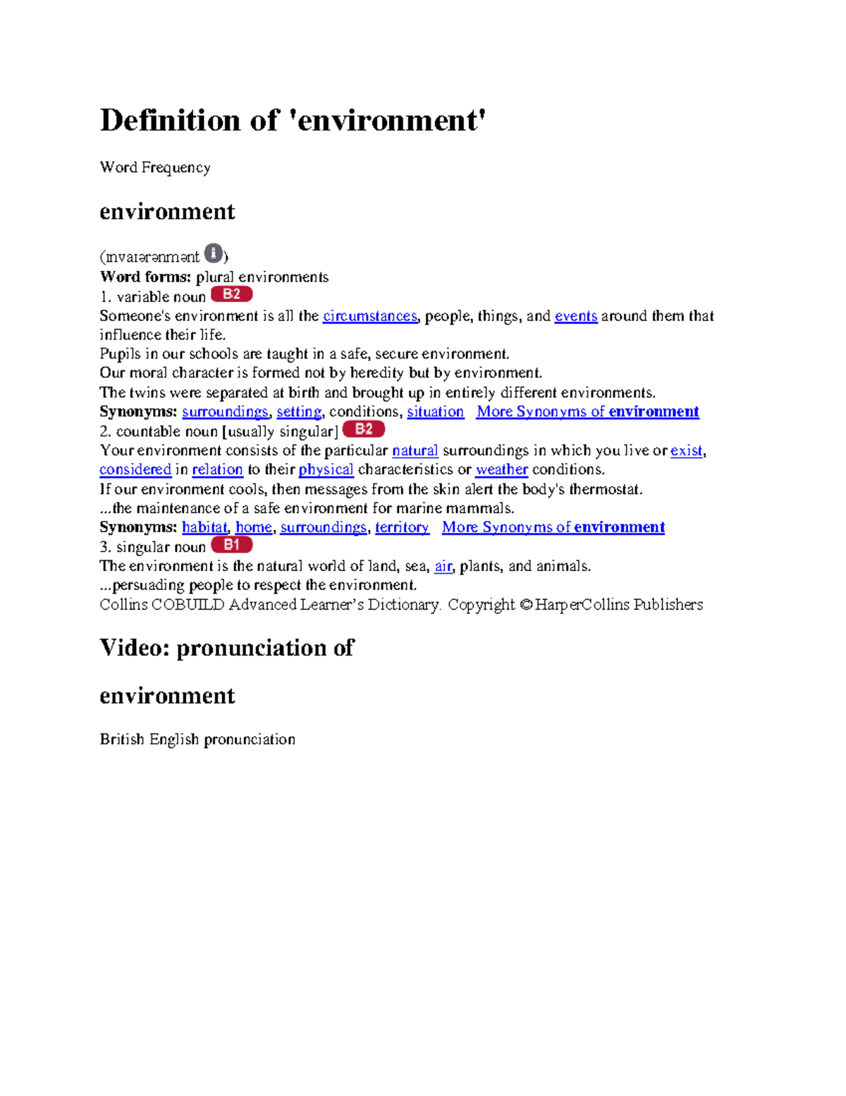 Definition of environment - Definition of 'environment' Word Frequency ...