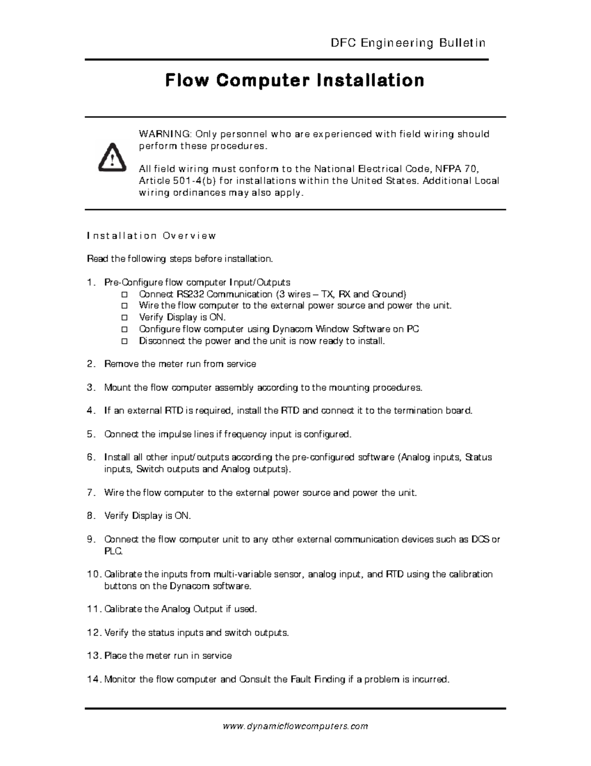 Flow-Computer-Installation - Flow Computer Installation WARNING: Only ...