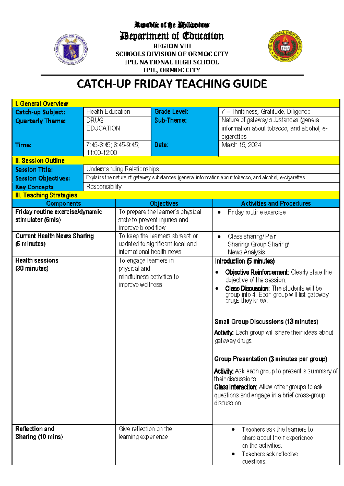 March 15 - Republic of the Philippines Department of Education REGION ...
