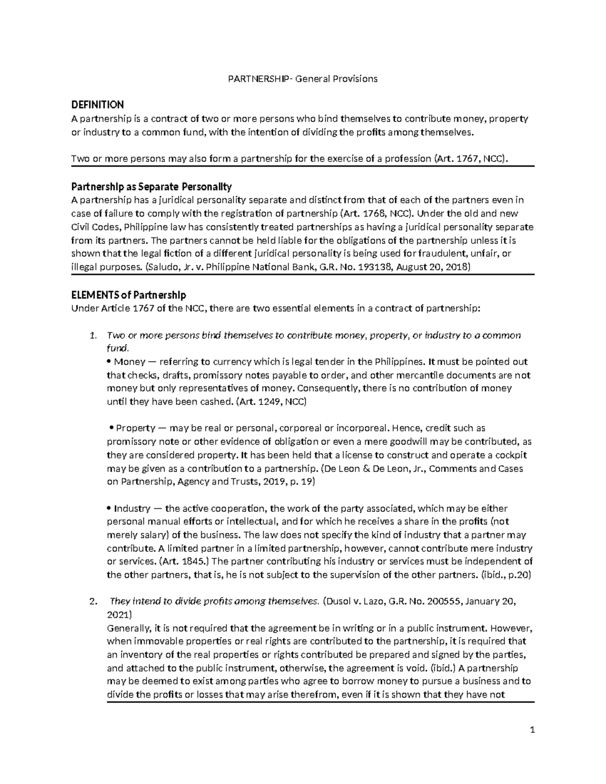 Partnership General Provisions A - PARTNERSHIP- General Provisions ...