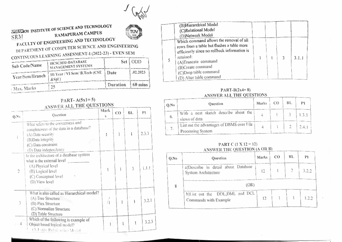 DBMS CT QP - qp pdf of all cts - Database Management Systems - Studocu