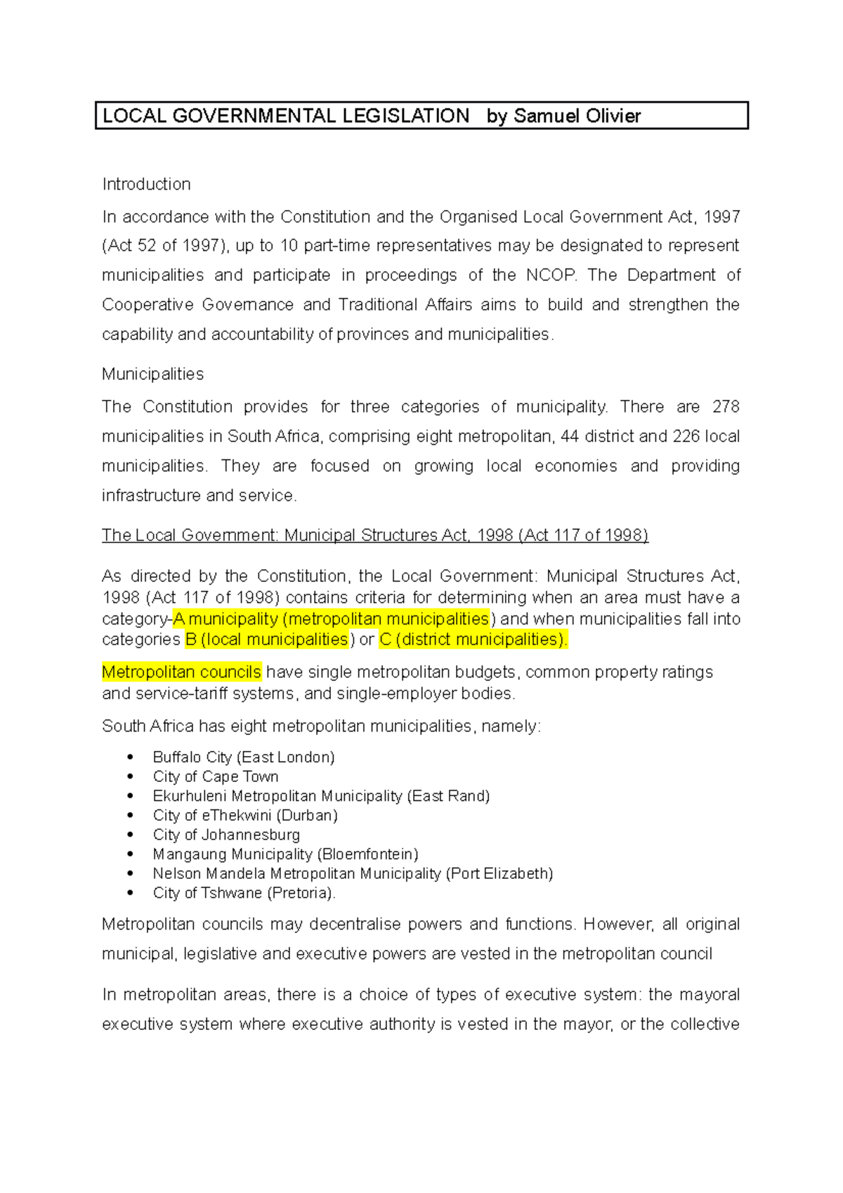 local government legislation - LOCAL GOVERNMENTAL LEGISLATION by Samuel ...