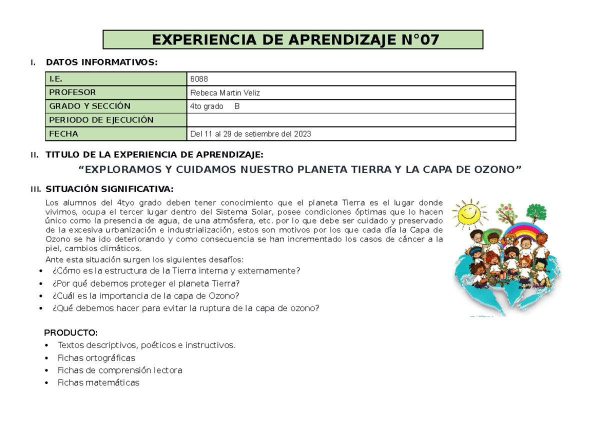 4° Grado - Experiencia DE Aprendizaje N°07 - EXPERIENCIA DE APRENDIZAJE N° I. DATOS INFORMATIVOS ...