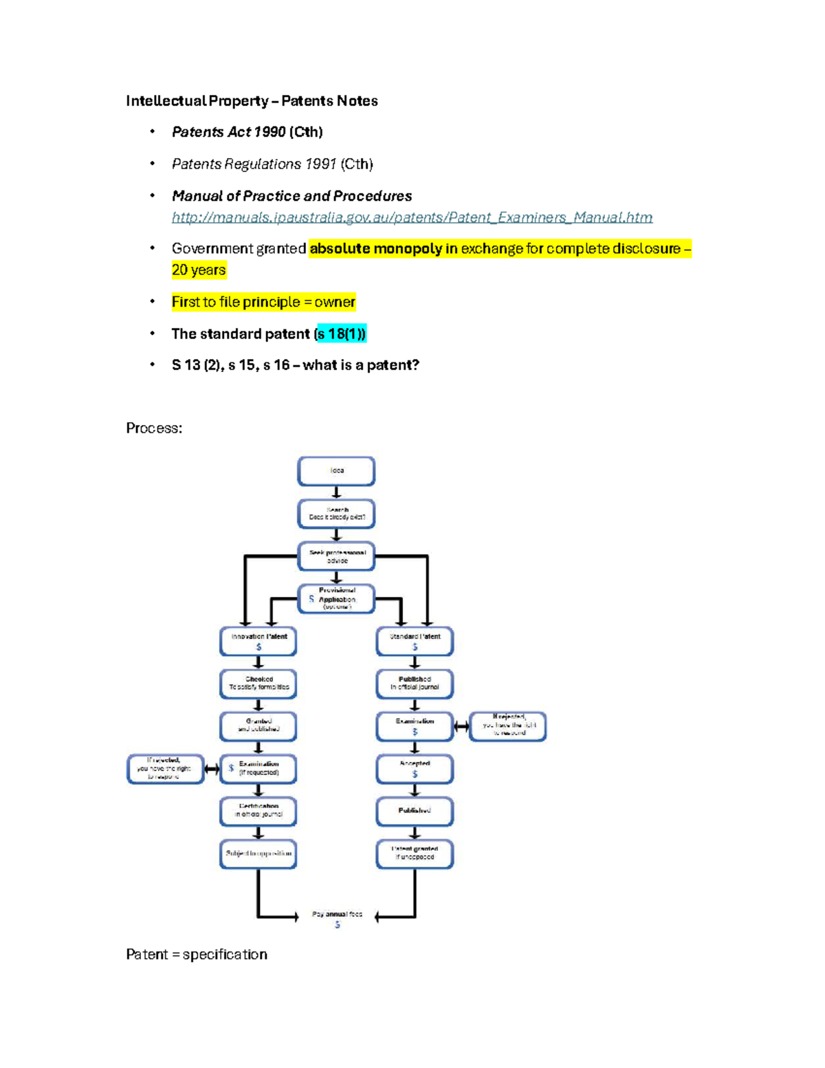 Intellectual Property - Patents Notes - ipaustralia.gov/patents/Patent ...