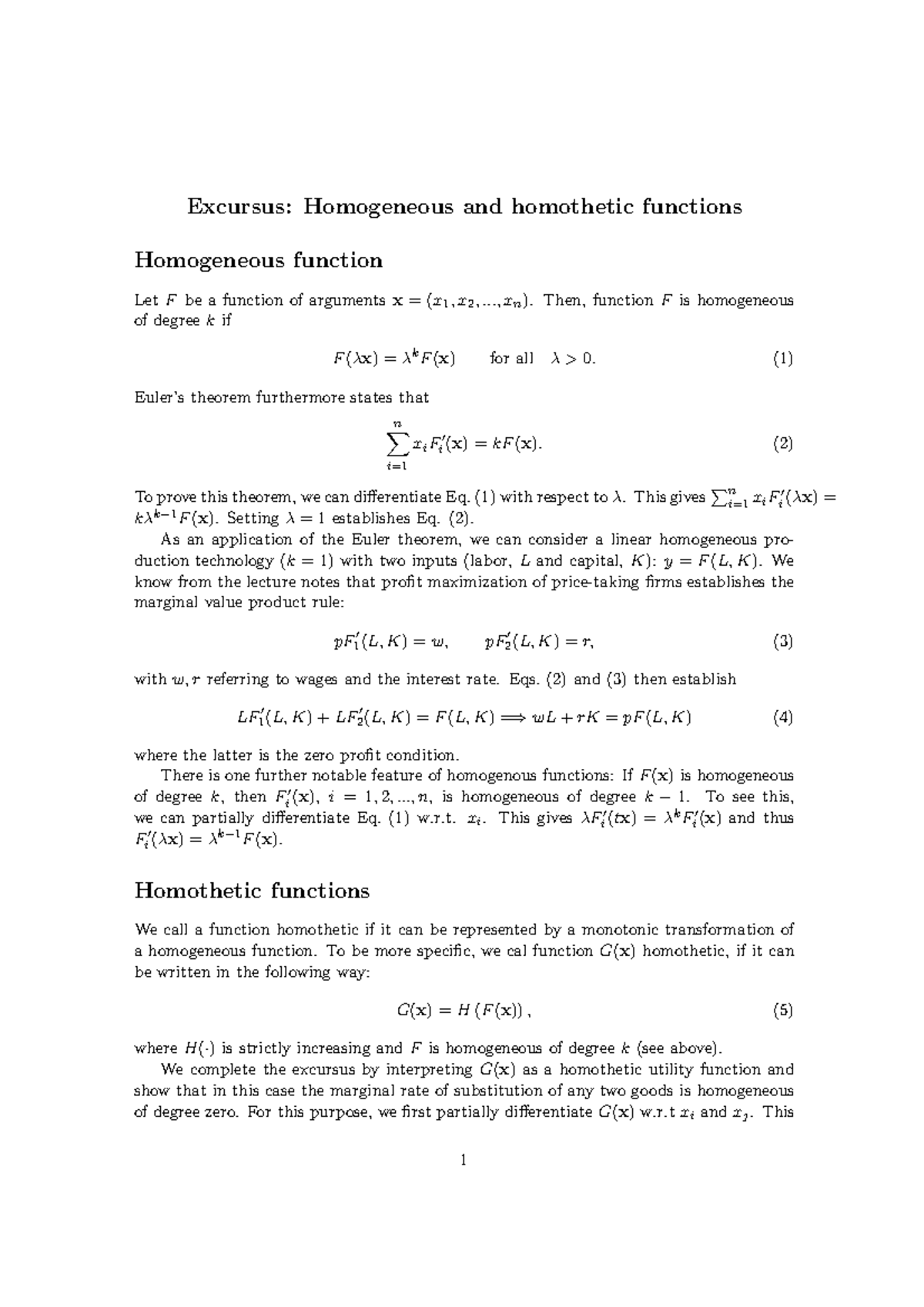 Practical Homogeneous and homothetic functions - Excursus: Homogeneous ...