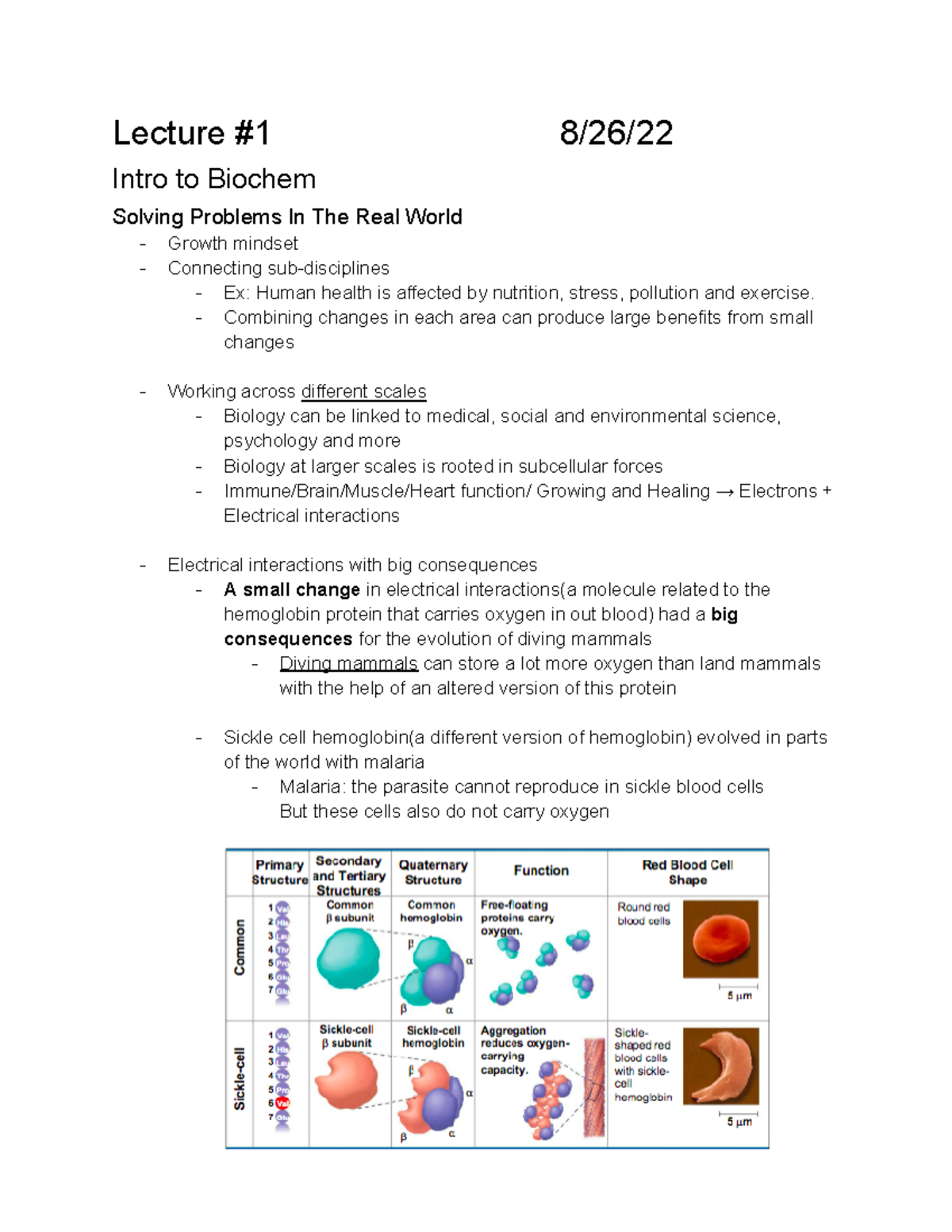 EBIO - Intro to Biochem Notes - Lecture #1 8/26/ Intro to Biochem ...