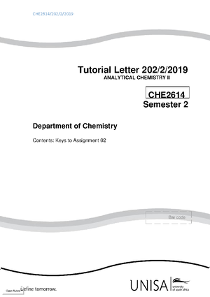 TL202 CHE 2614 - TUT LETTER - Tutorial Letter 202/0/ Chemistry I CHE ...