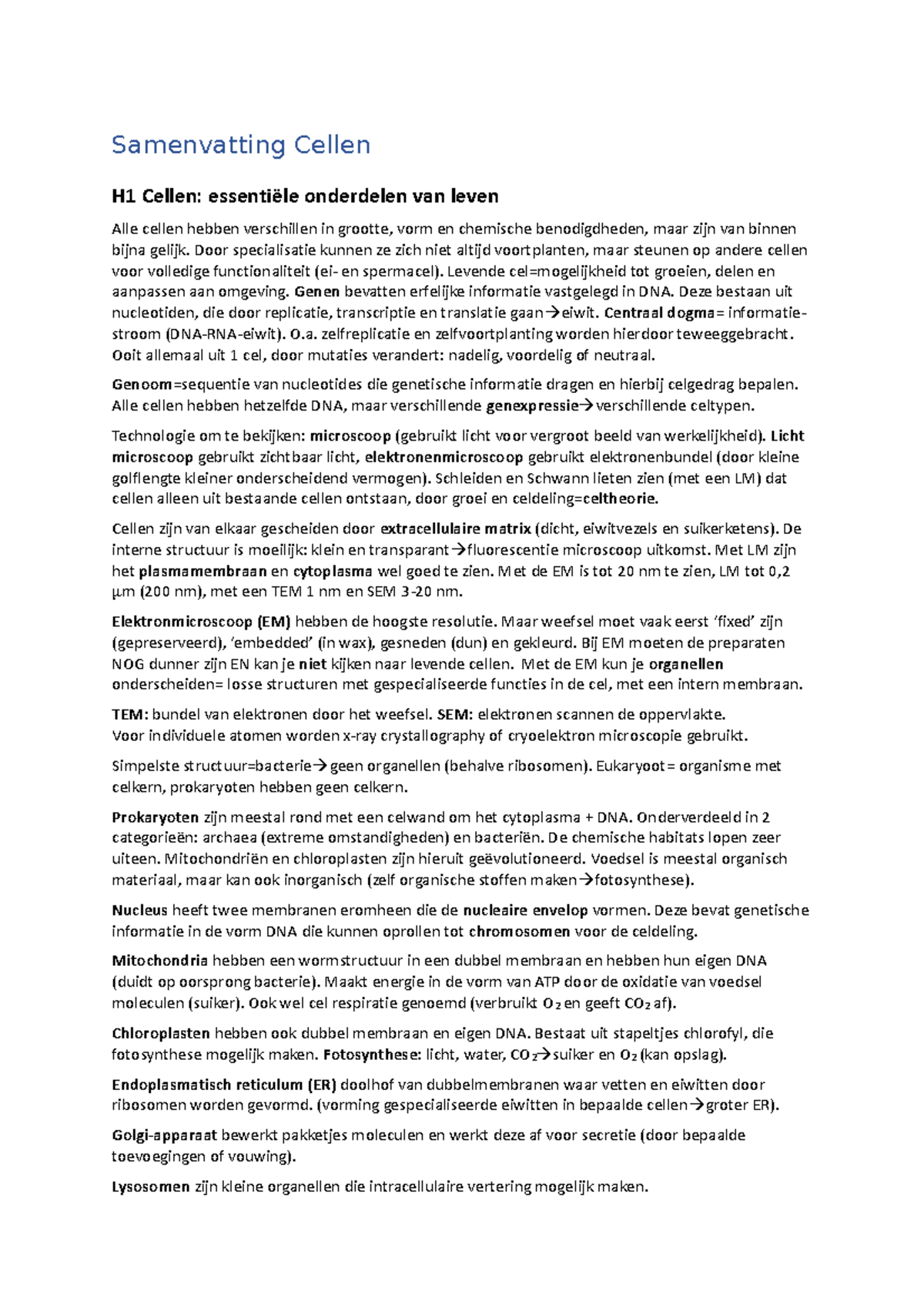 Essential biology of the cell - Samenvatting Cellen H1 Cellen ...
