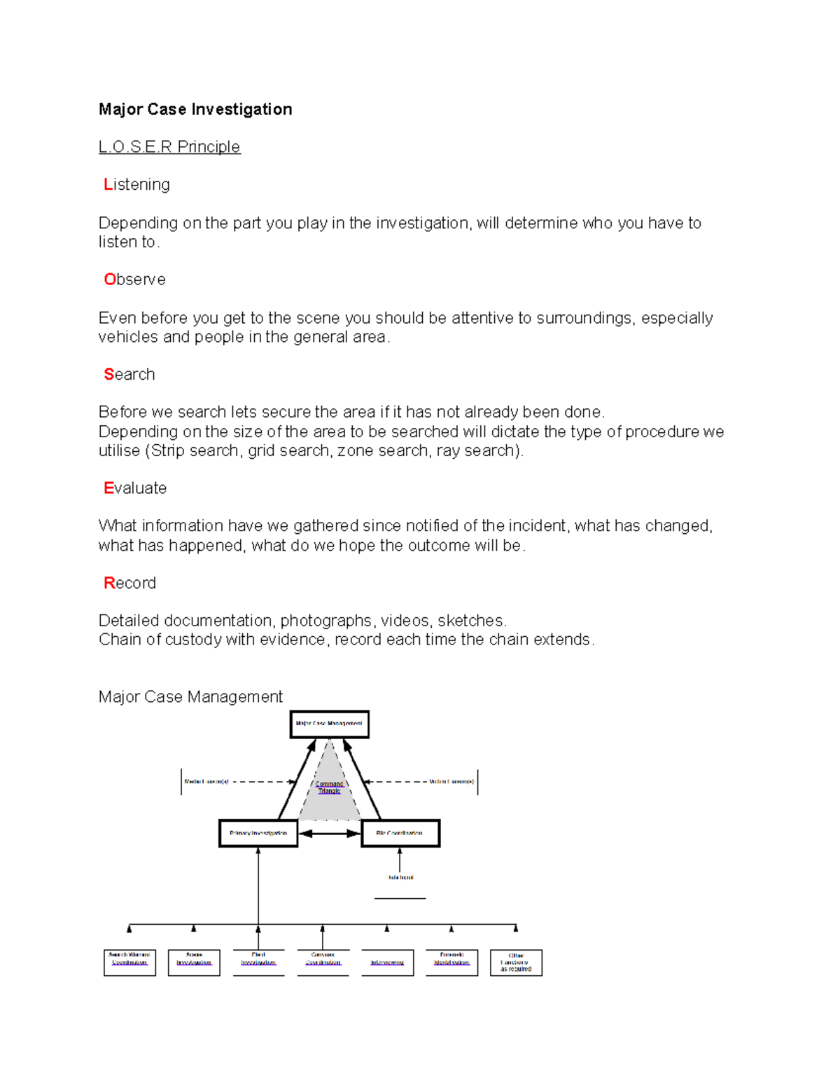 Major Case Investigation Lec Notes - Major Case Investigation L.O.S.E ...