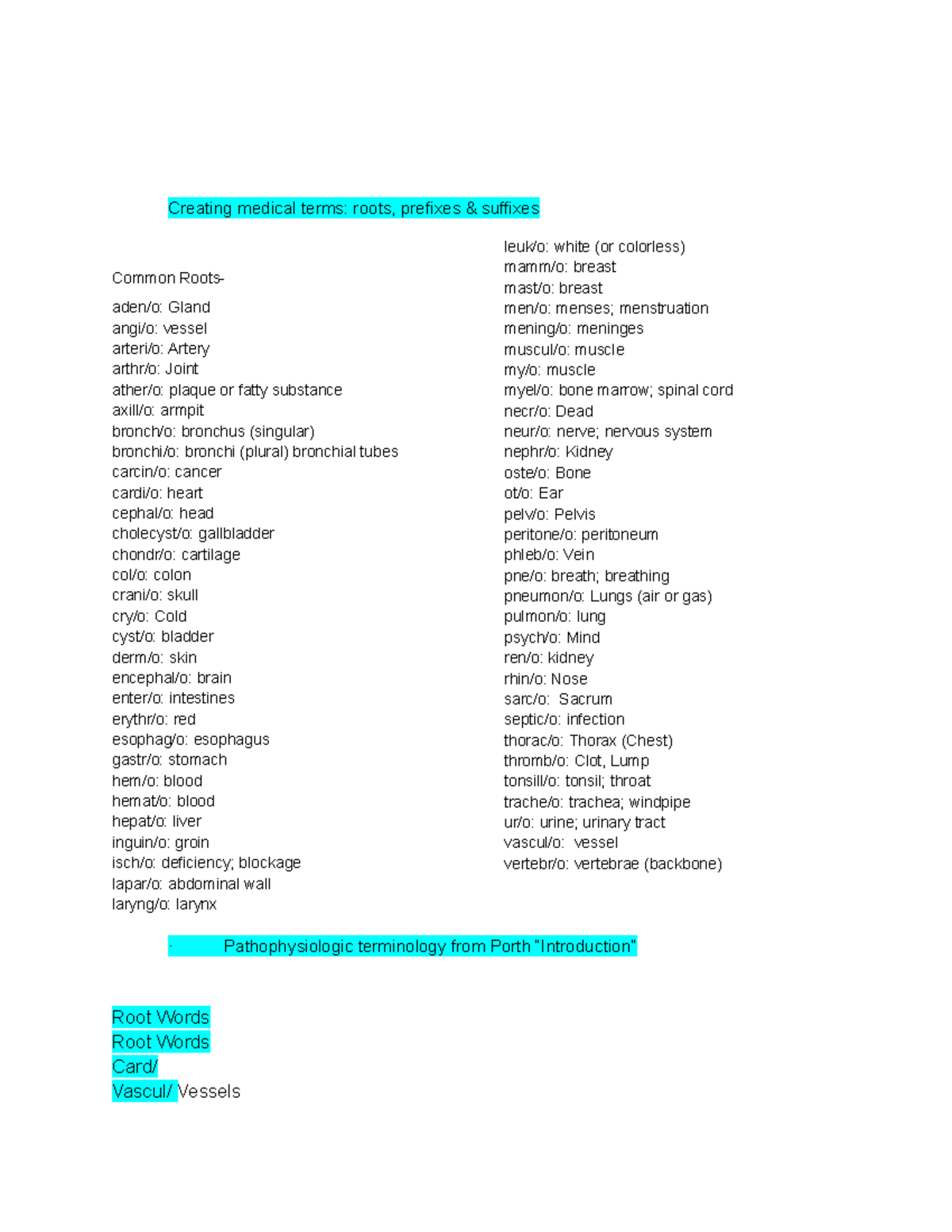 Patho EXAM Review - Cancer - Creating medical terms: roots, prefixes ...