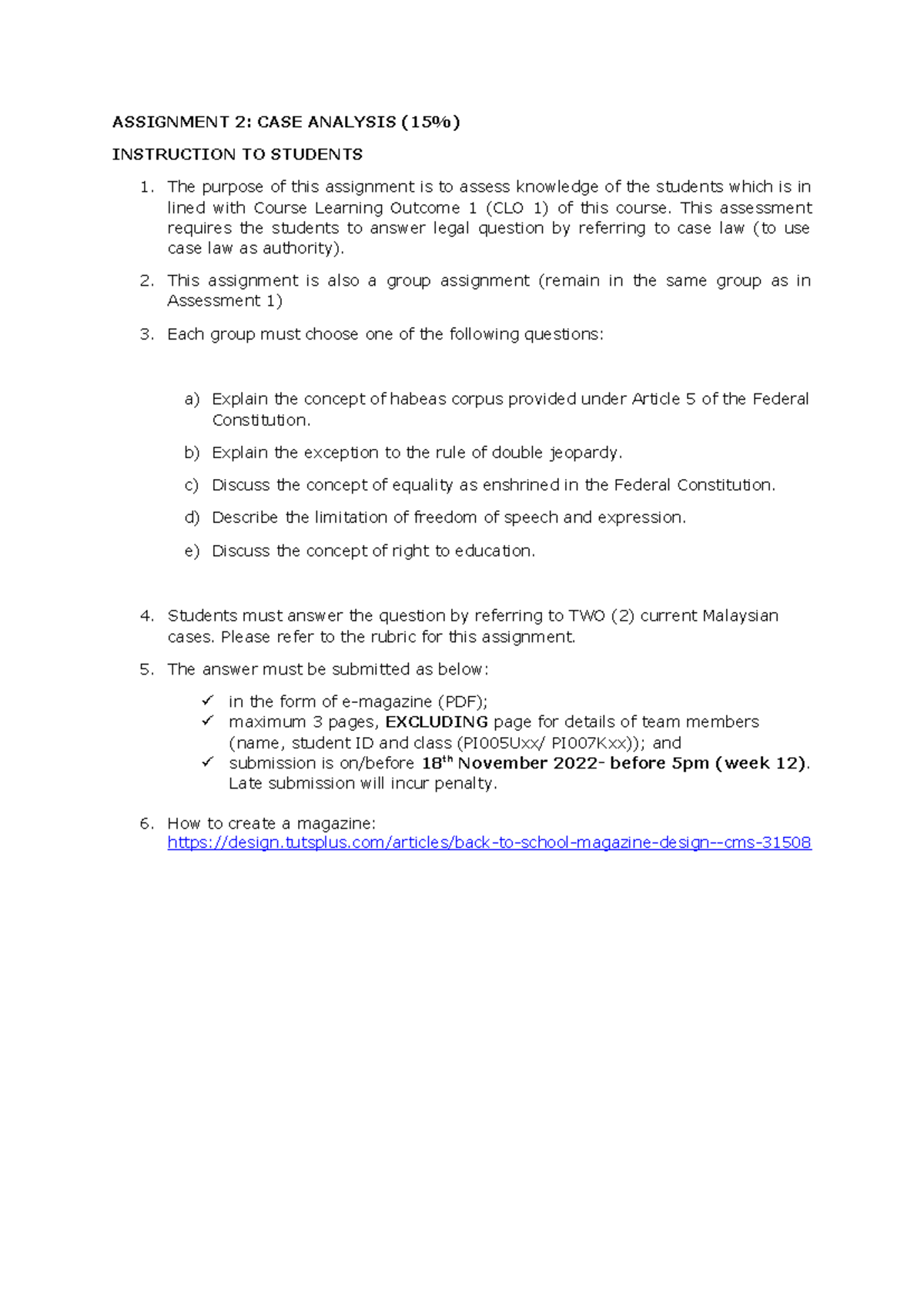 Instruction FOR CASE Analysis August-DEC 2022 - ASSIGNMENT 2: CASE ...