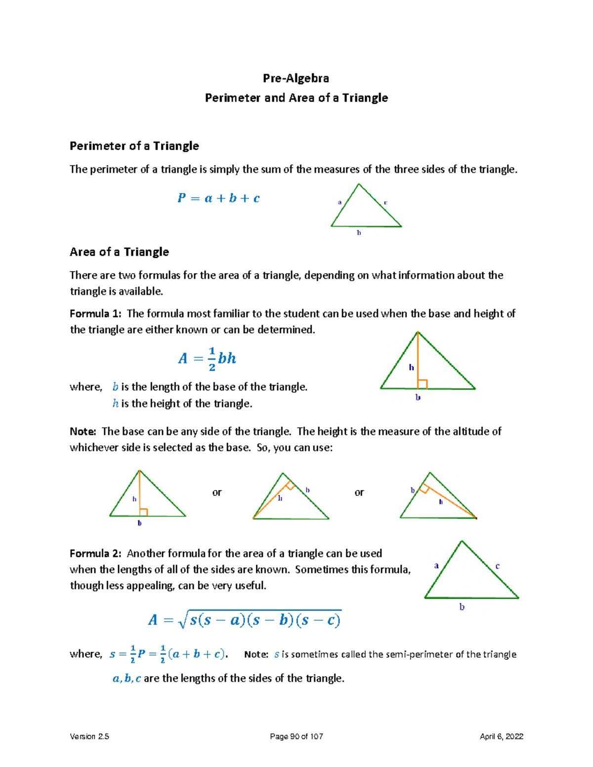 Pre Algebra Math Handbook 19 - Pre‐Algebra Perimeter and Area of a ...