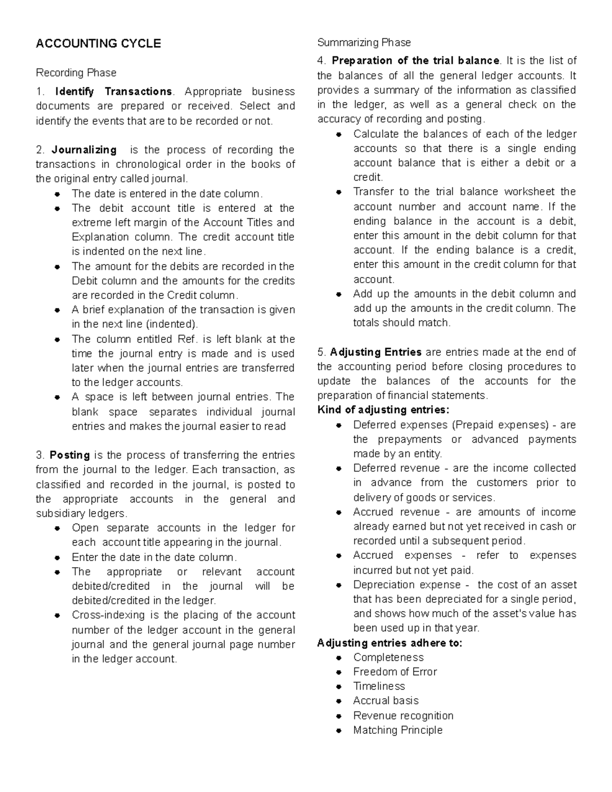 Accounting cycle - ACCOUNTING CYCLE Recording Phase Identify ...