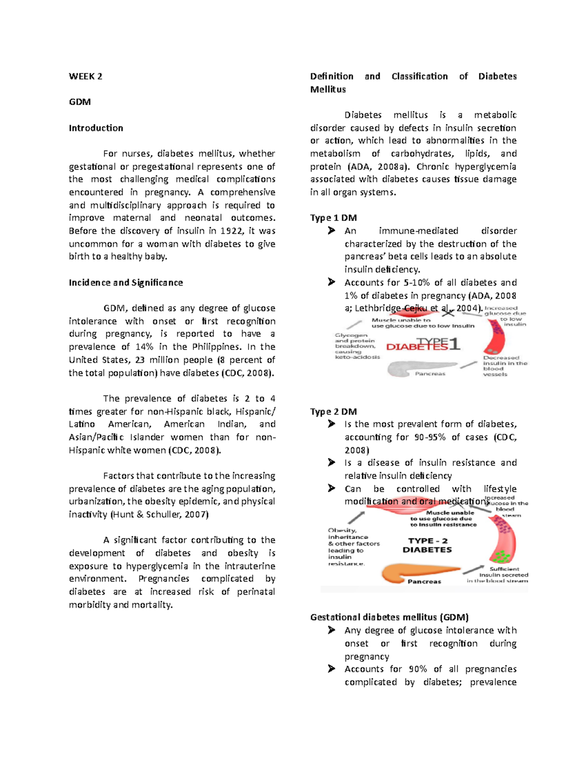 GDM - GDM - WEEK 2 GDM Introduction For nurses, diabetes mellitus ...