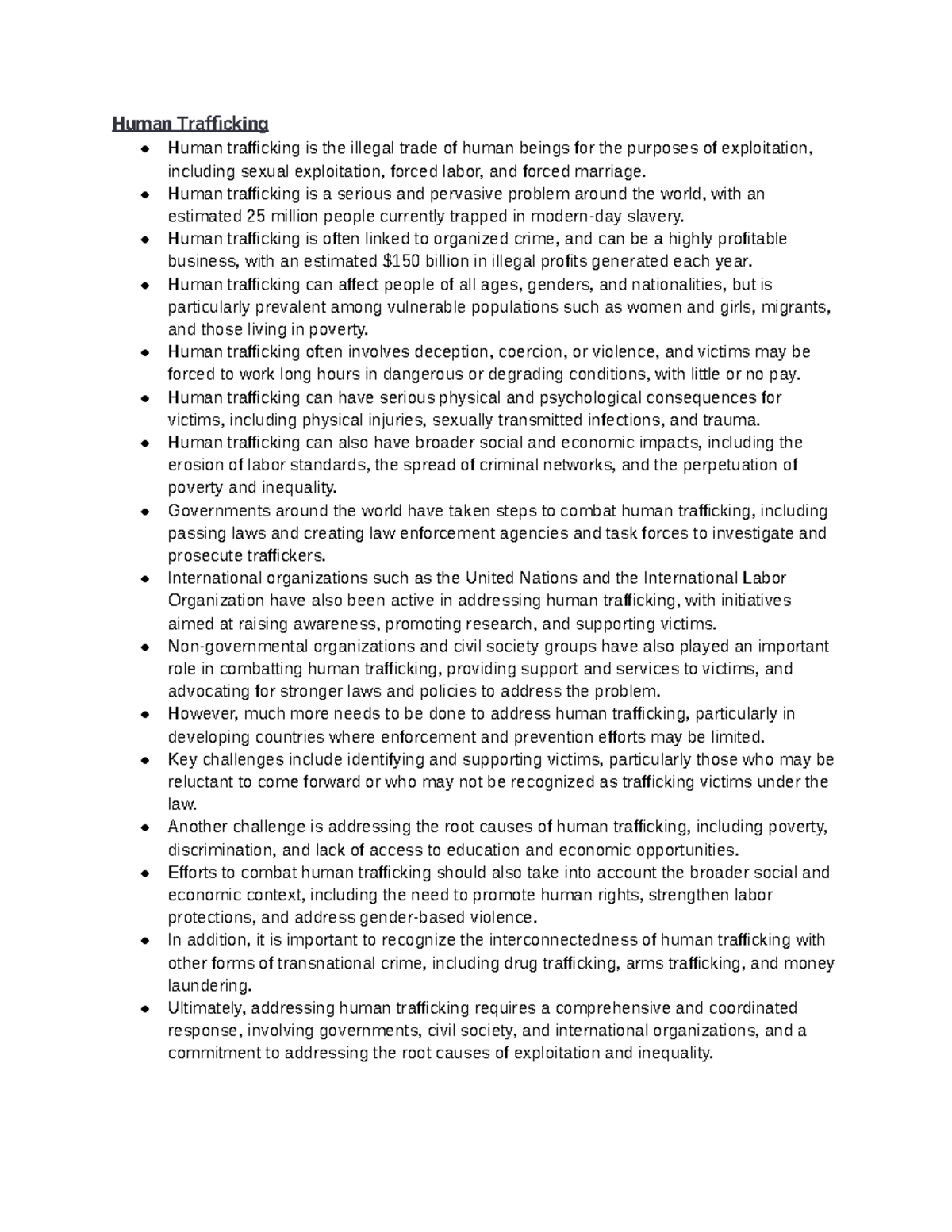 Human Trafficking notes - Human Trafficking Human trafficking is the ...