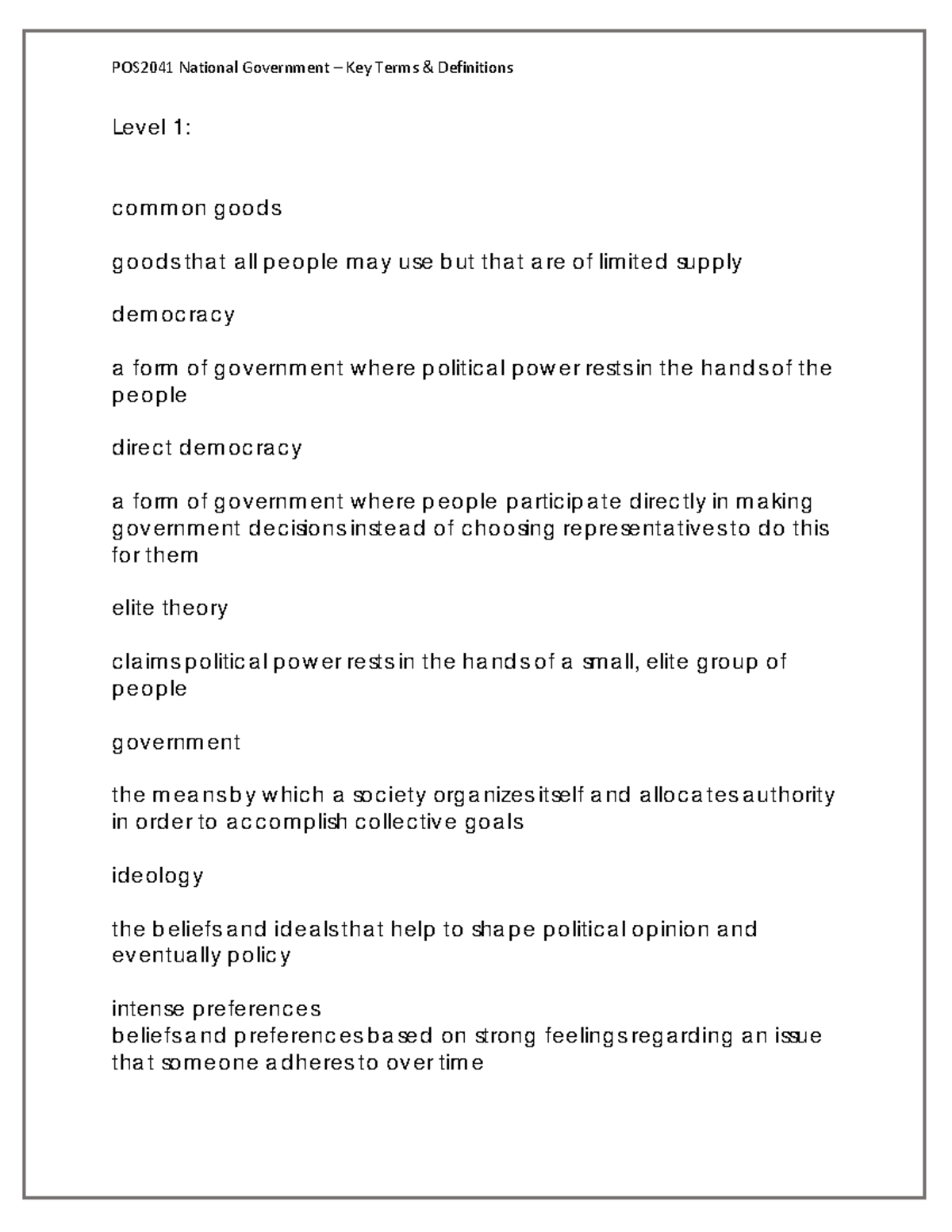 Quest 1 Level 01 Terms - happy - POS2041 National Government – Key ...