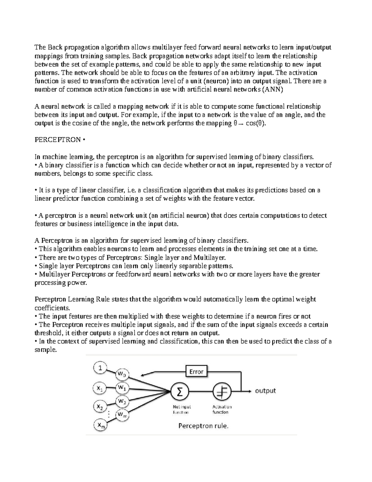 Back propagation And Perceptron - The Back propagation algorithm allows ...
