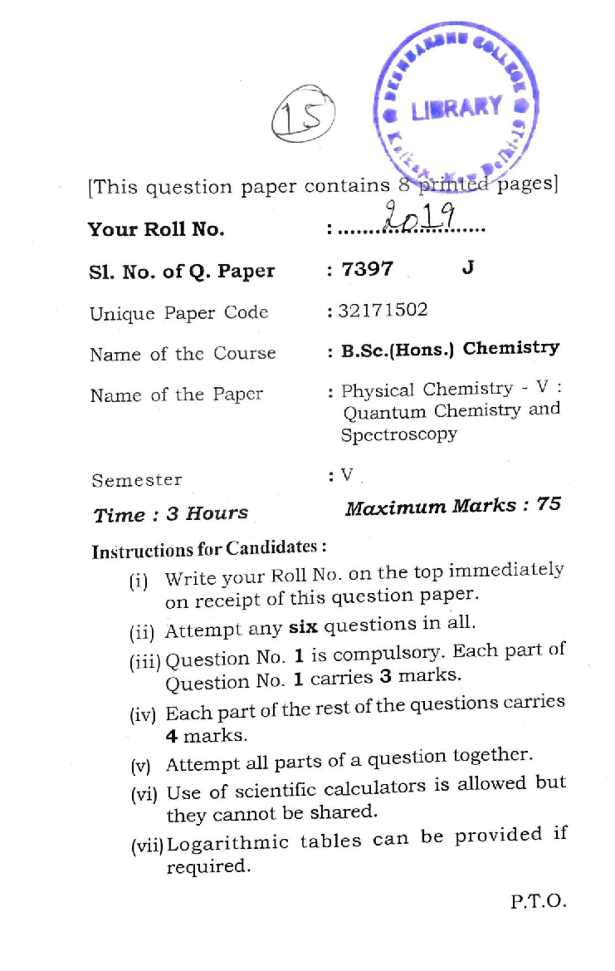 Paper 2019 - BA LIBRARY 15 [This question paper contains 8 ptinted ...
