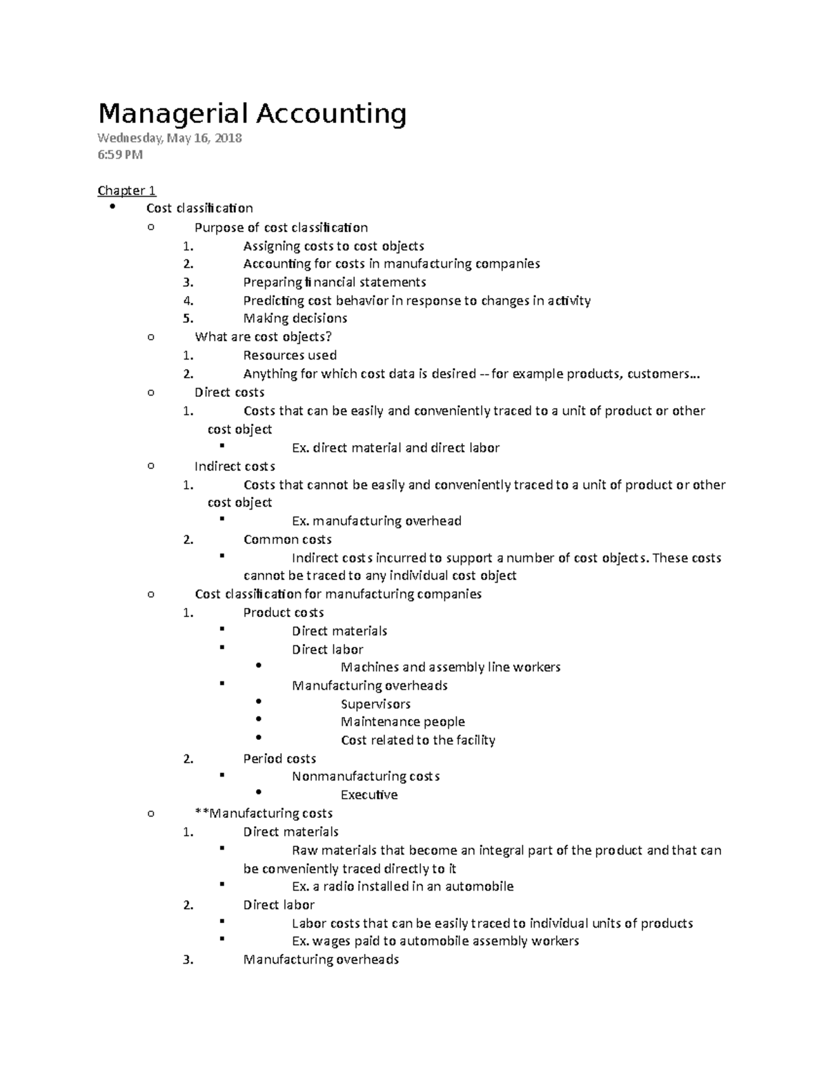 Managerial Accounting Notes - Managerial Accounting Wednesday, May 16 ...