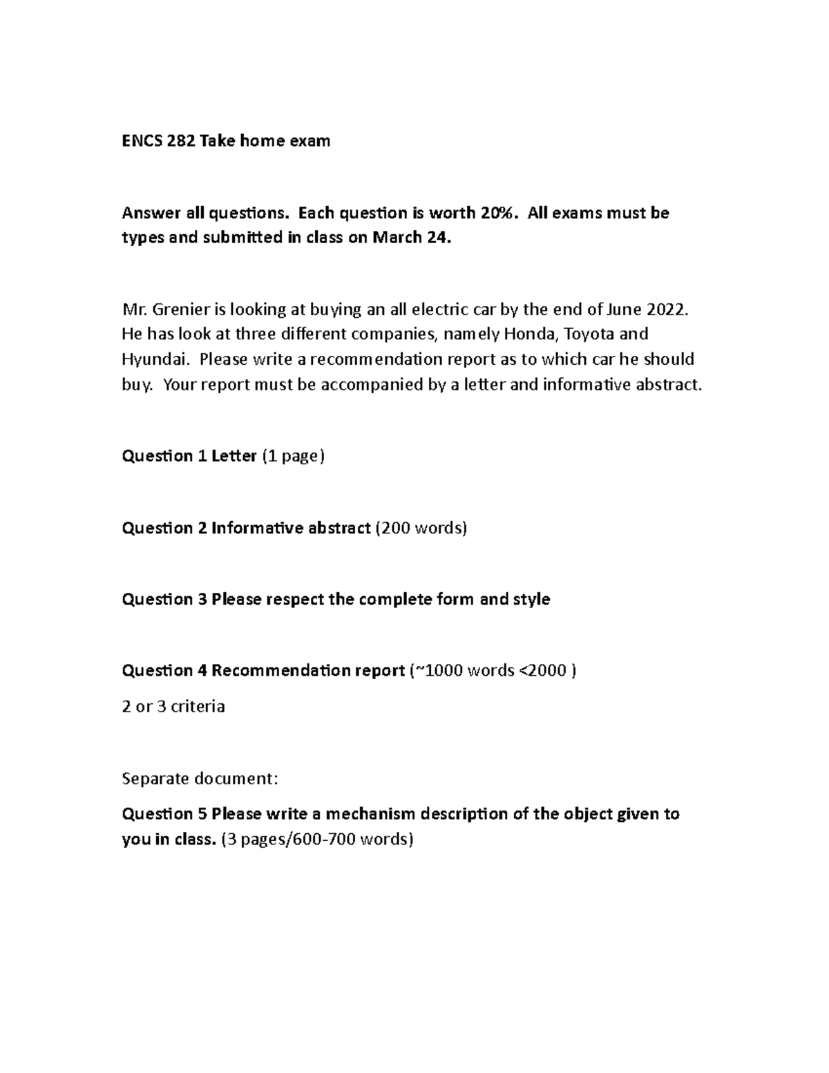 ENCS 282. exam - Winter 2022 take home exam Prof. Grenier - ENCS 282 ...