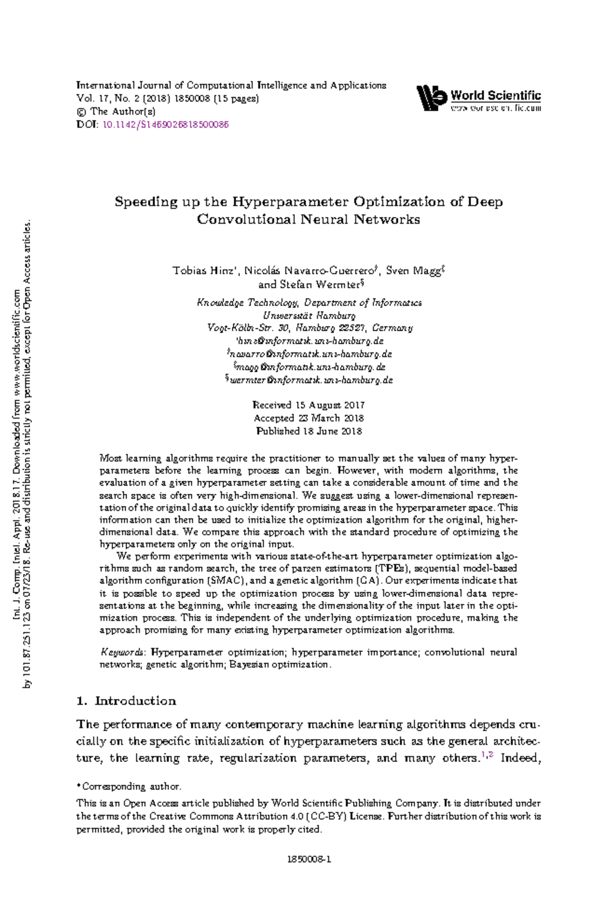 Speeding up the Hyperparameter Optimization of Deep Convolutional Neural Networks - 30, Hamburg ...