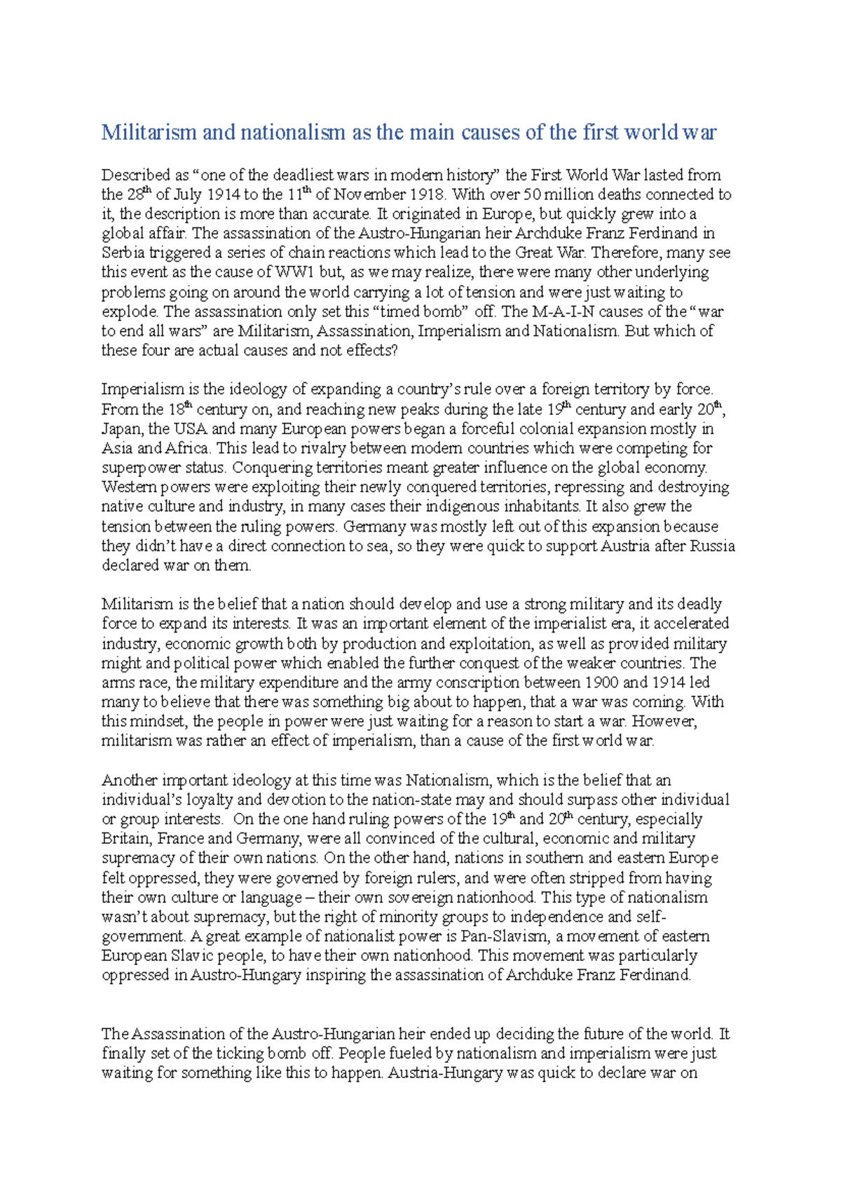 First world war br - Militarism and nationalism as the main causes of ...