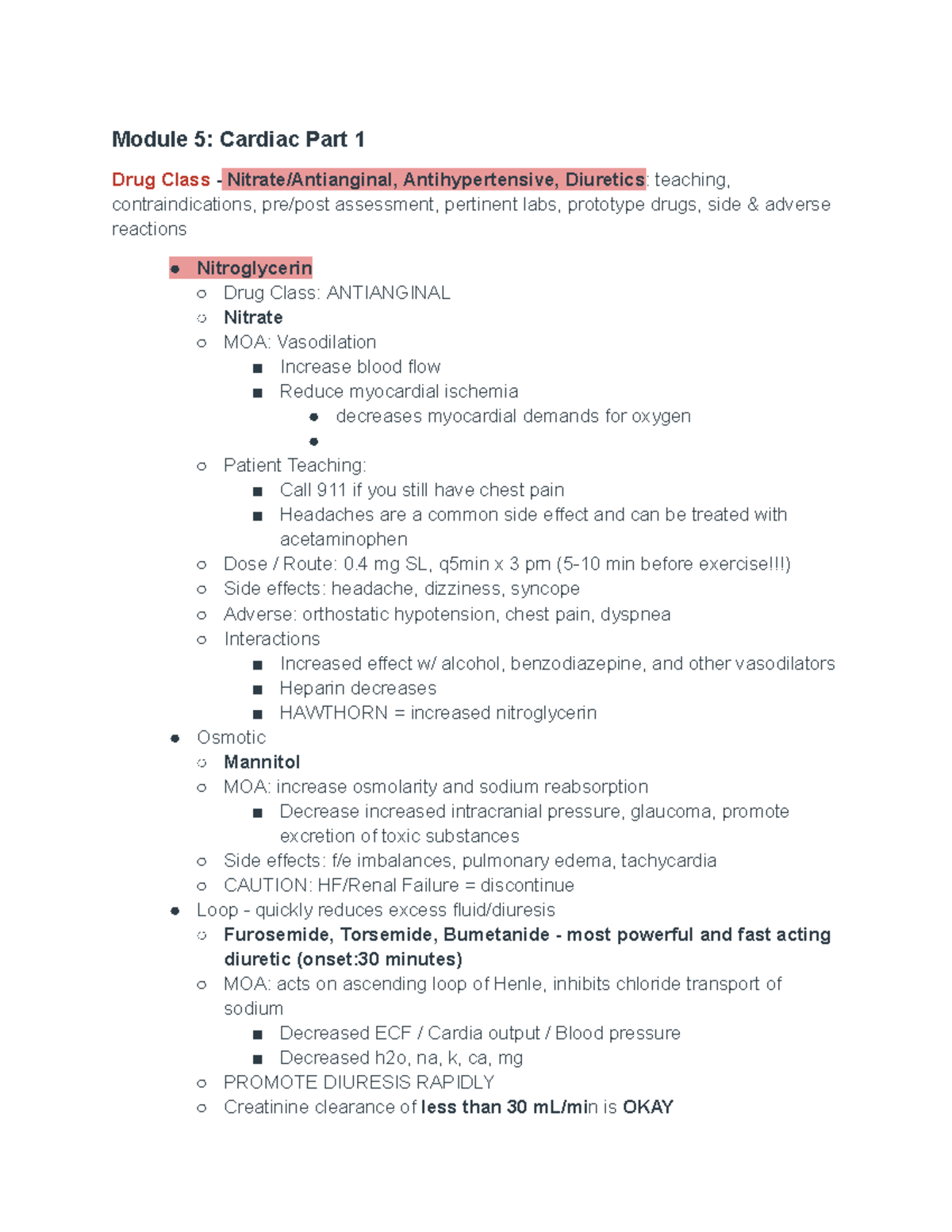 Cardiac + Endocrine Pharmacology - Module 5: Cardiac Part 1 Drug Class ...