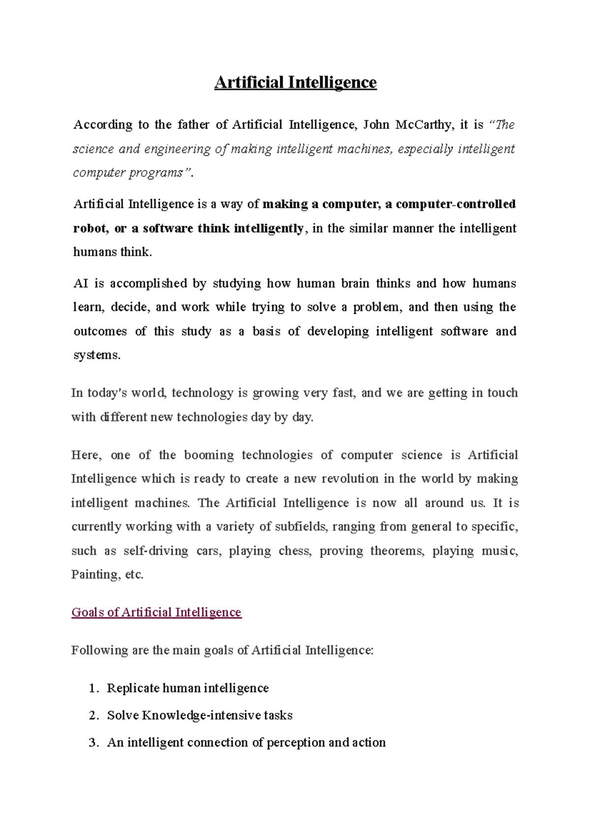 Artificial Intelligence intro - Artificial Intelligence According to ...