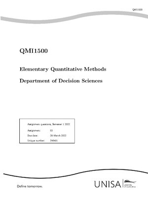 [Solved] UNISA 2023 QMI150023S2 Welcome Message Assessment 7 QUIZ ...