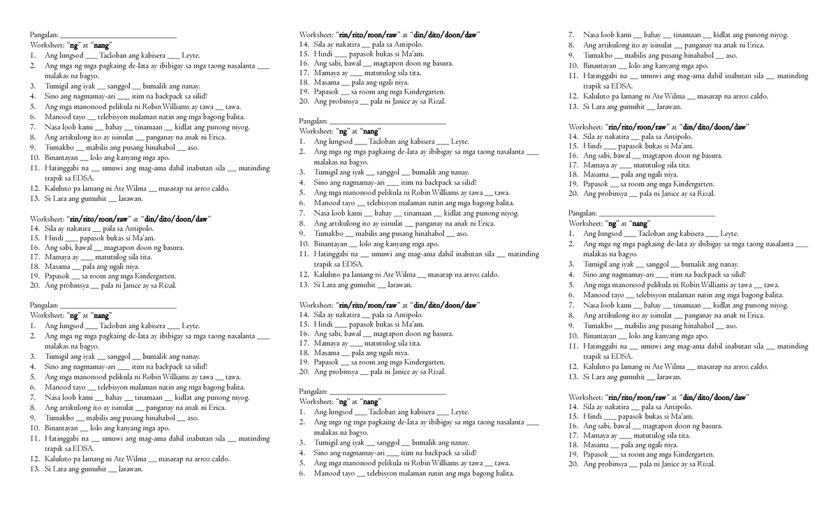 Balarila Worksheet - JHhhhuhdiqwjd - Pangalan ...