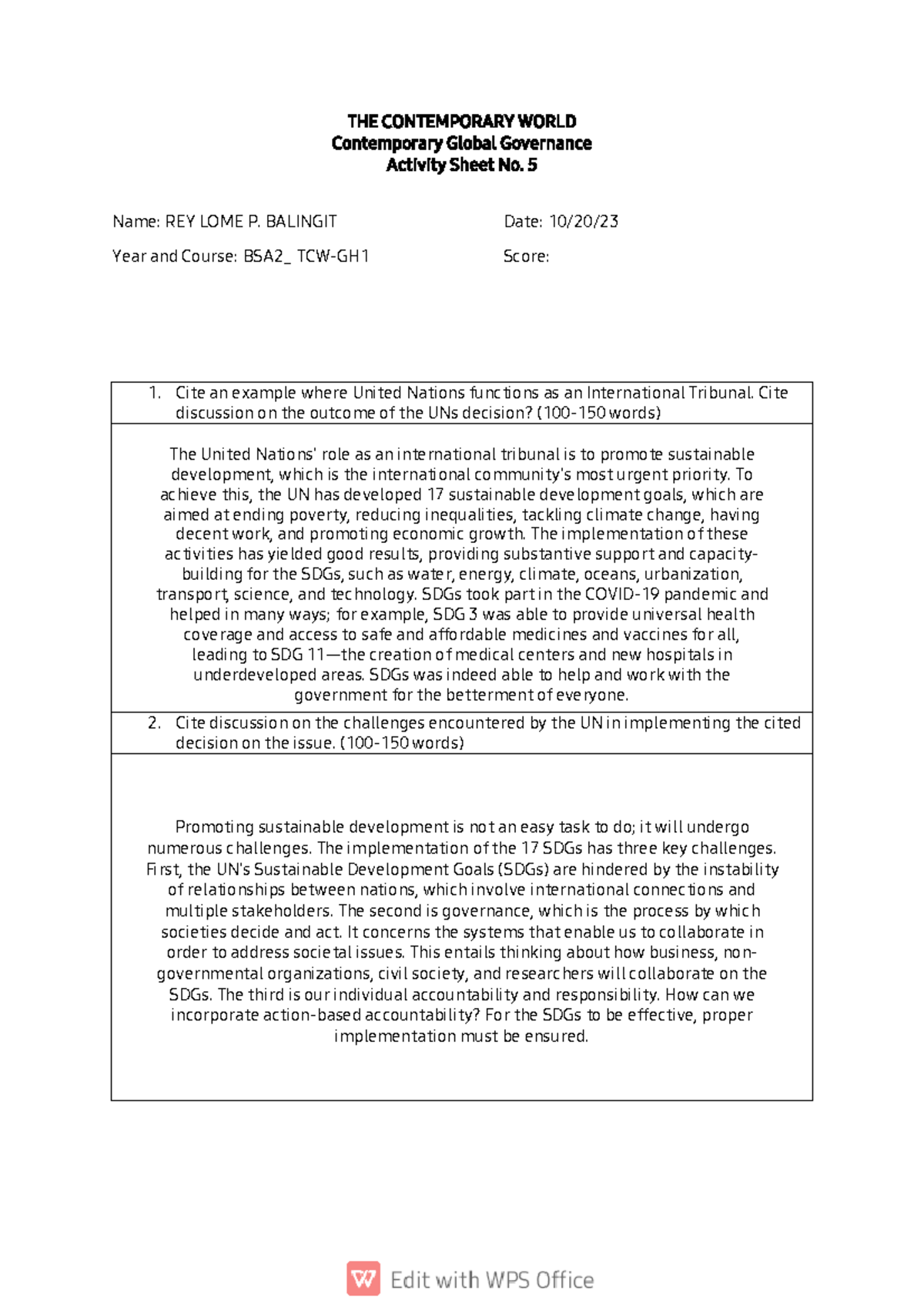 TCW Activity 5 Goora - Read and must understand - THE CONTEMPORARY ...