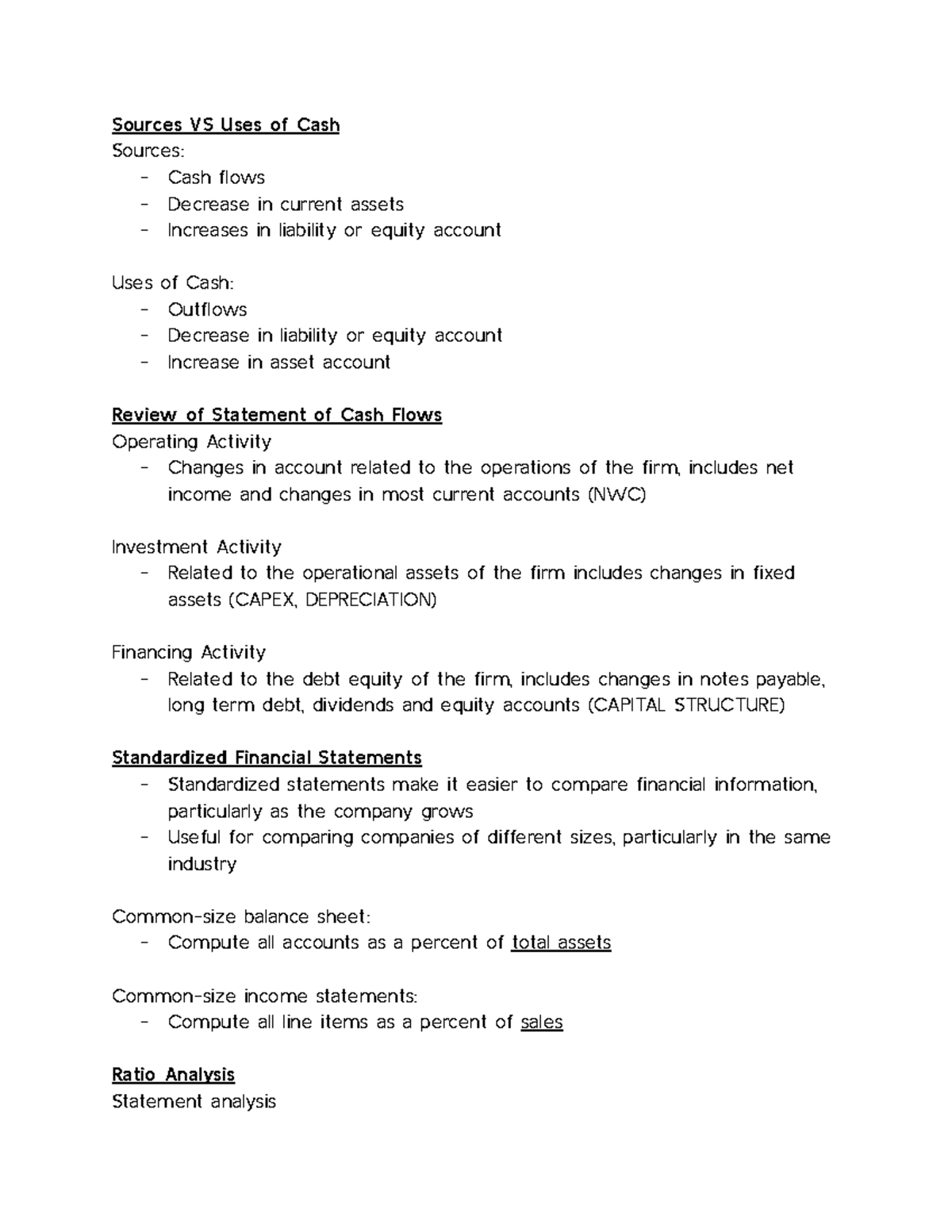 Chapter 3 Working with Financial Statements - Sources VS Uses of Cash ...