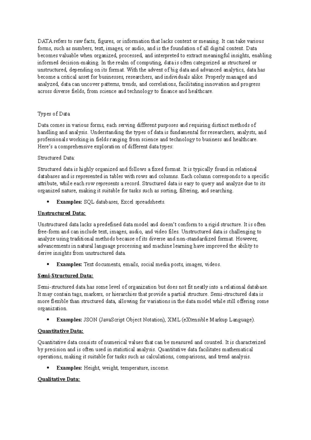 BA unit 1 - Business Analytics - DATA refers to raw facts, figures, or ...
