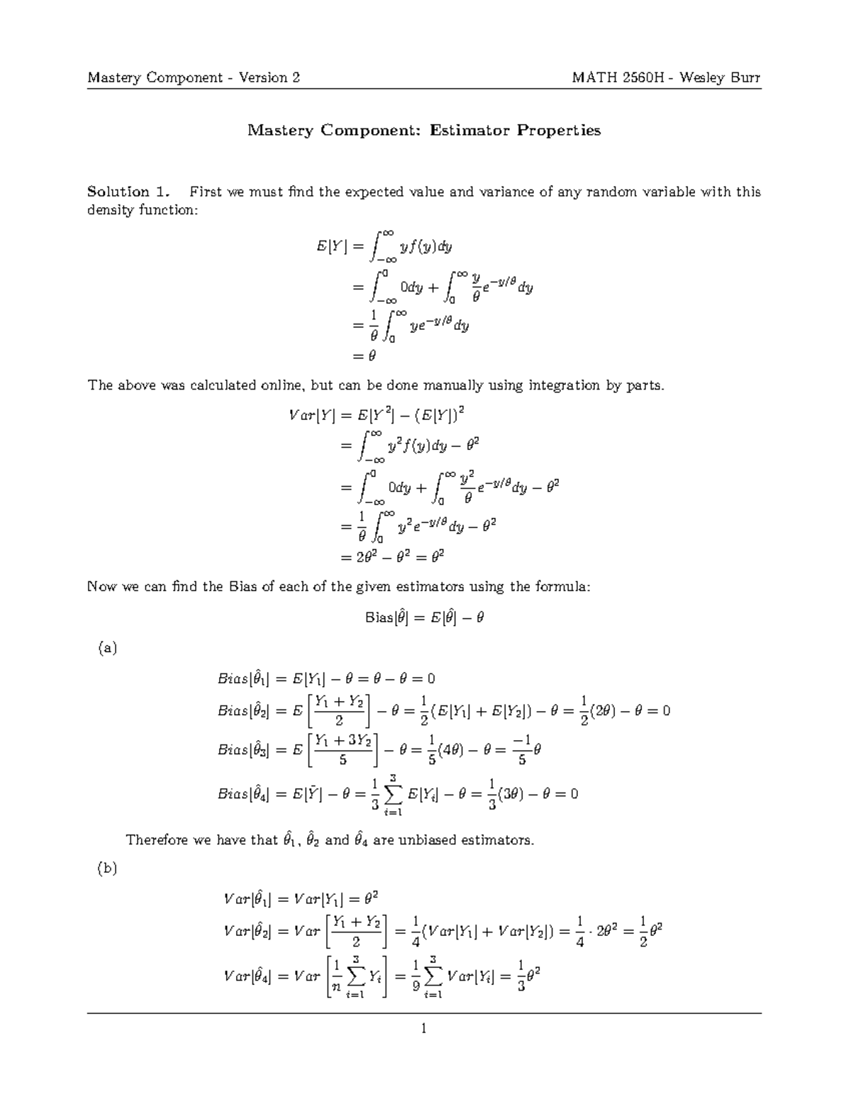 2560 WI21 M3 sol - Assignment for the course - Mastery Component: Estimator Properties Solution ...