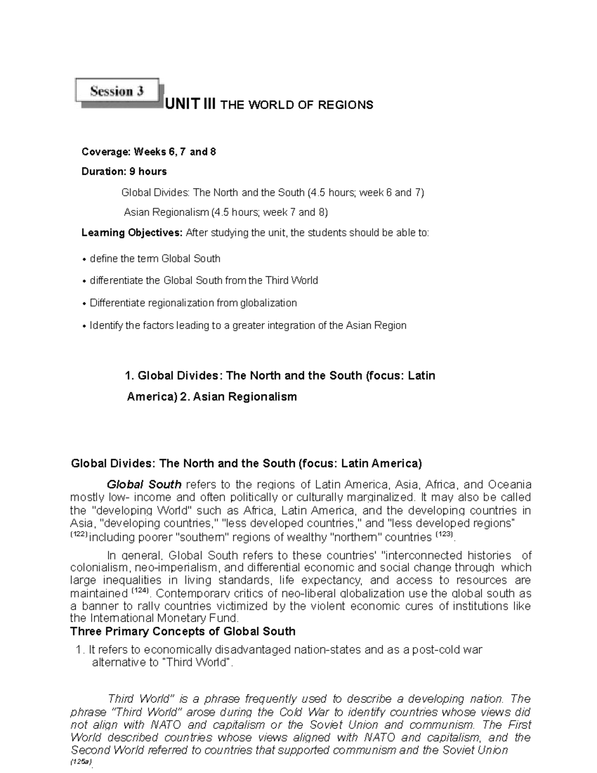 UNIT III -THE World OF Regions - UNIT III THE WORLD OF REGIONS Coverage ...