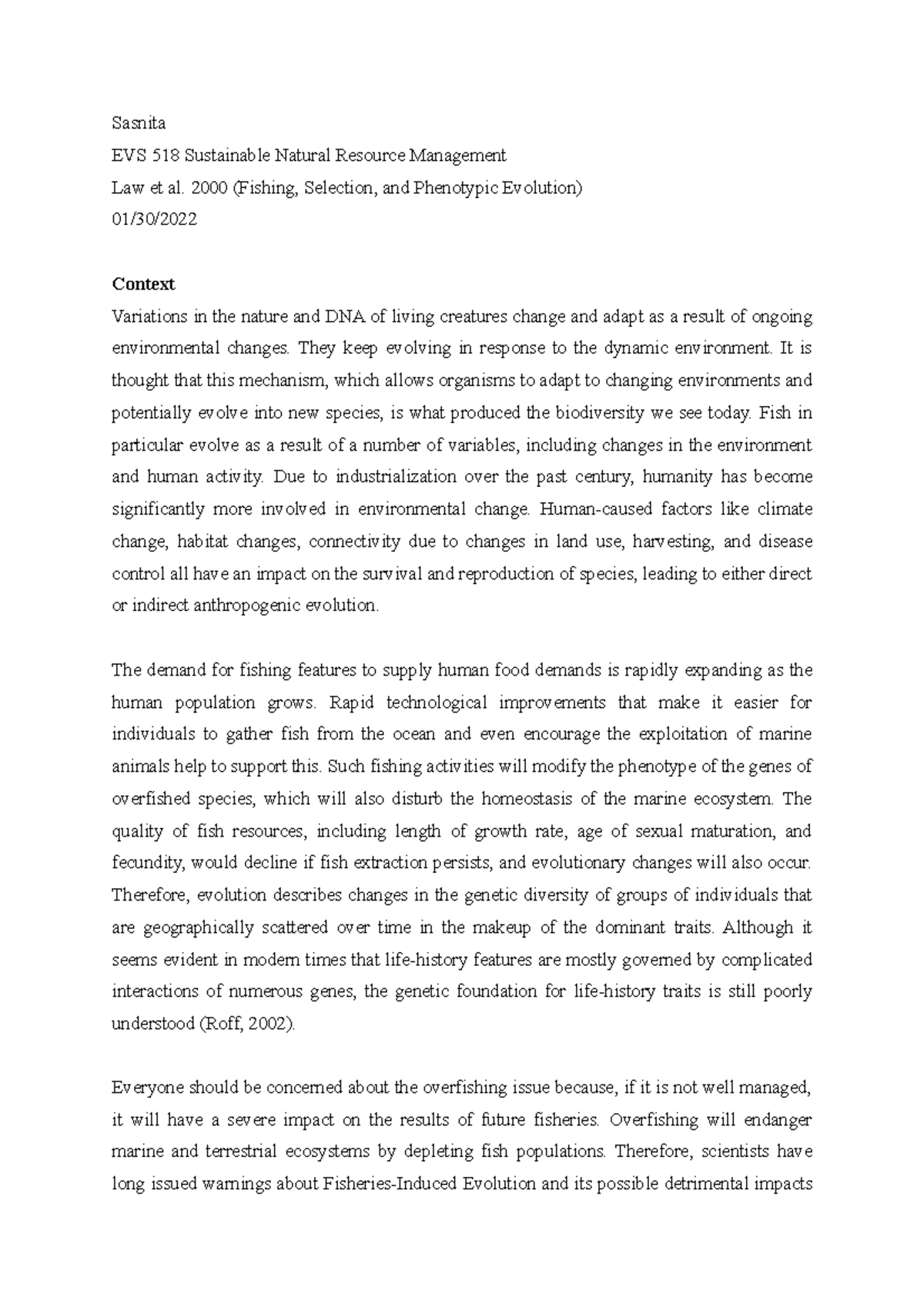 Compilation 1 - example summarizing assignment. - Sasnita EVS 518 ...