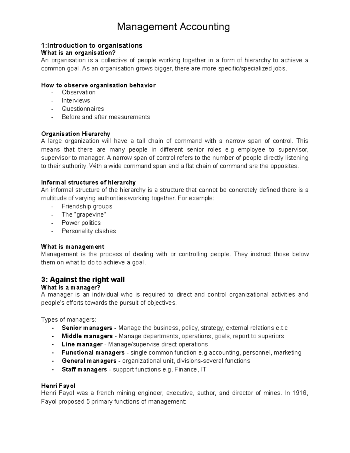 Management Accounting - Lecture notes 1-20 - ACCO1084 - GRE - Studocu