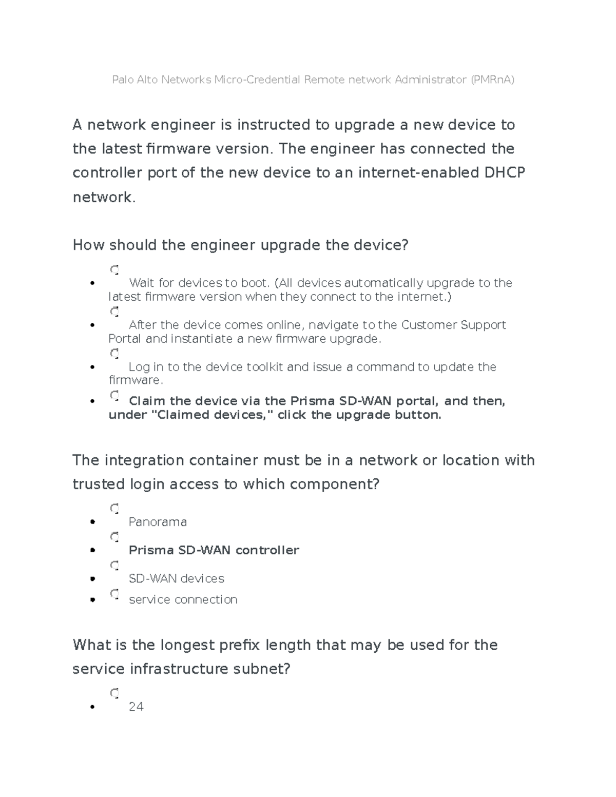 Palo Alto Networks Micro Credential Remote network Administrator PMRn A ...
