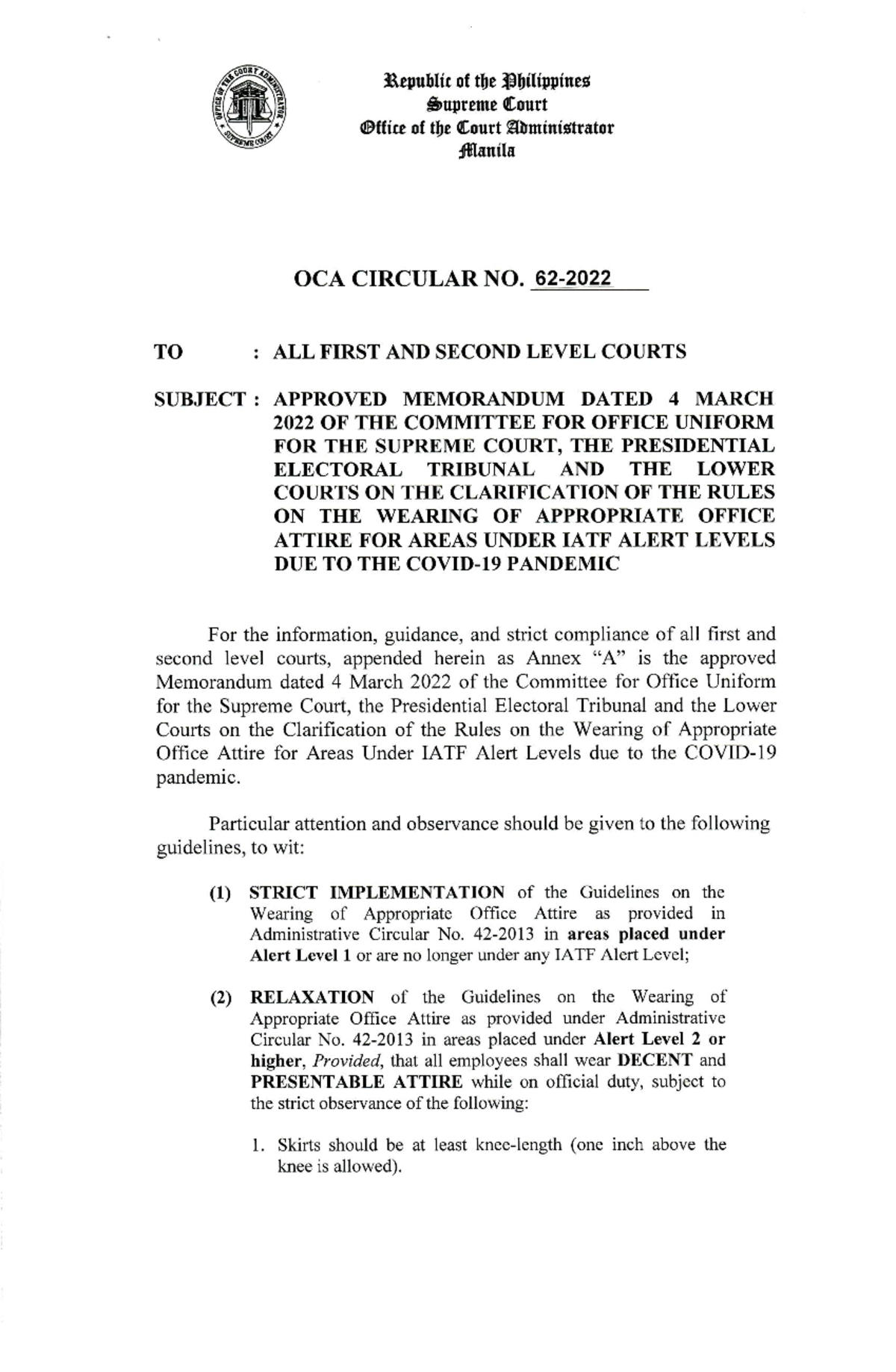 OCA-Circular-No-62 - !\epubUt of tbe ~bilippine ...