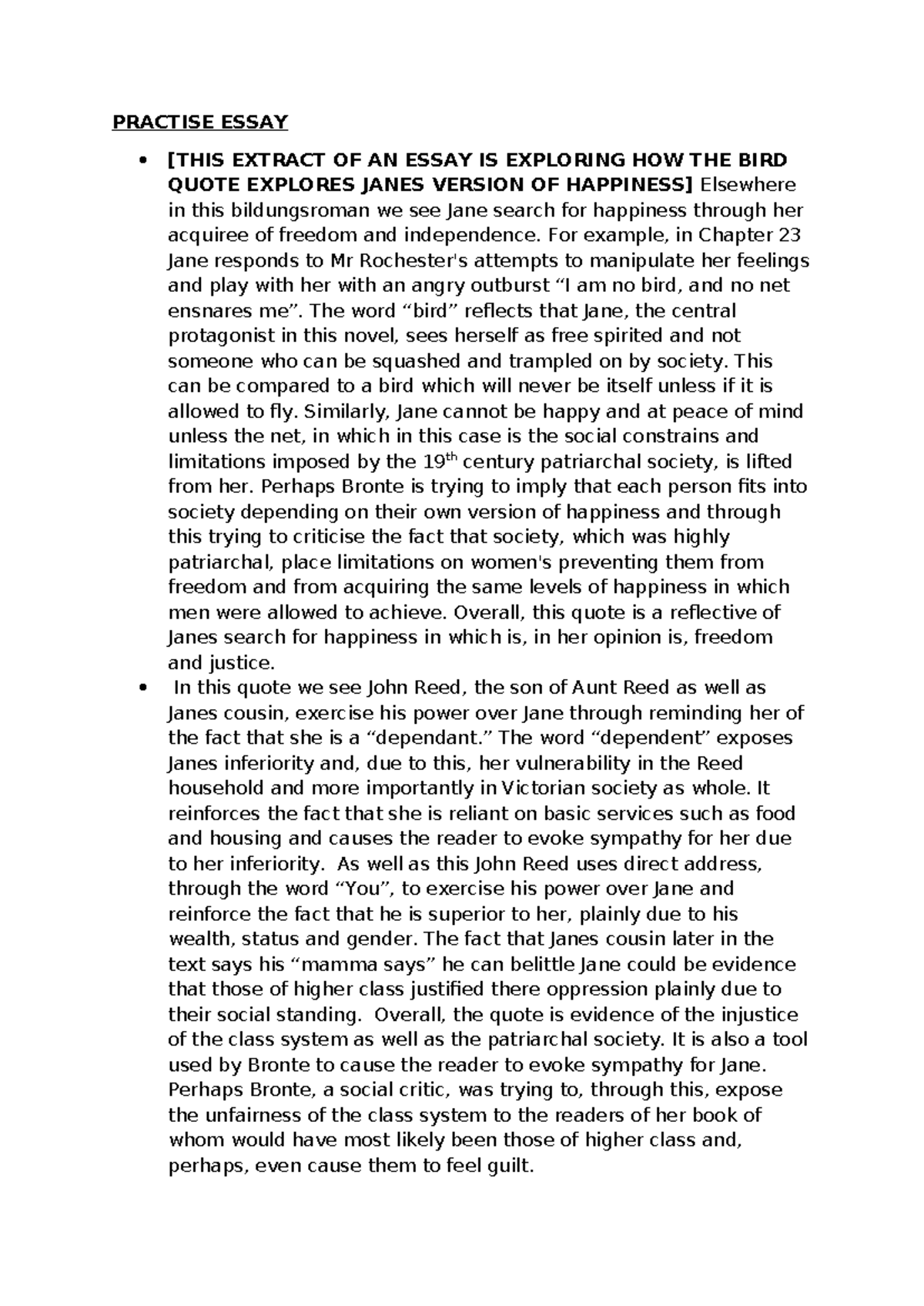 Practise Essays - PRACTISE ESSAY [THIS EXTRACT OF AN ESSAY IS EXPLORING ...