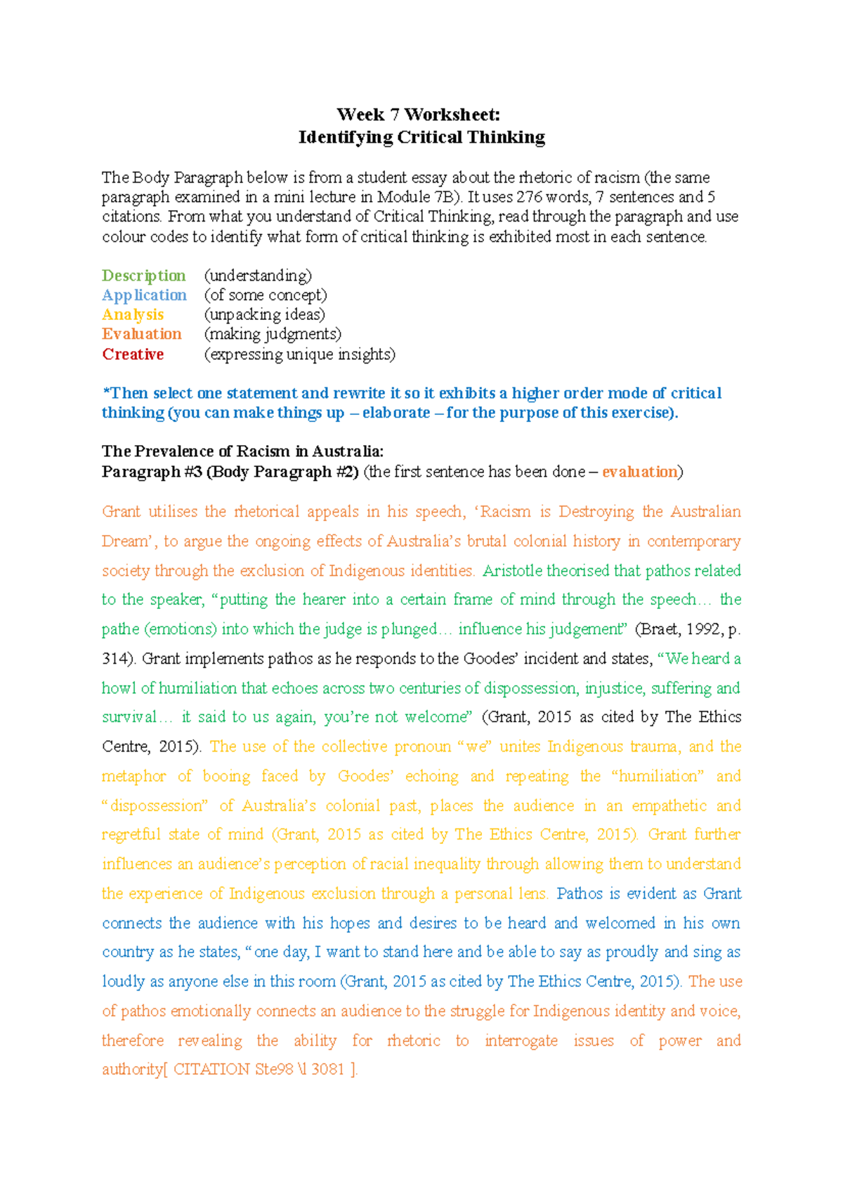 WRIT1001-WK7. Workshop. Crit Thinking. 2023s2 - Week 7 Worksheet ...